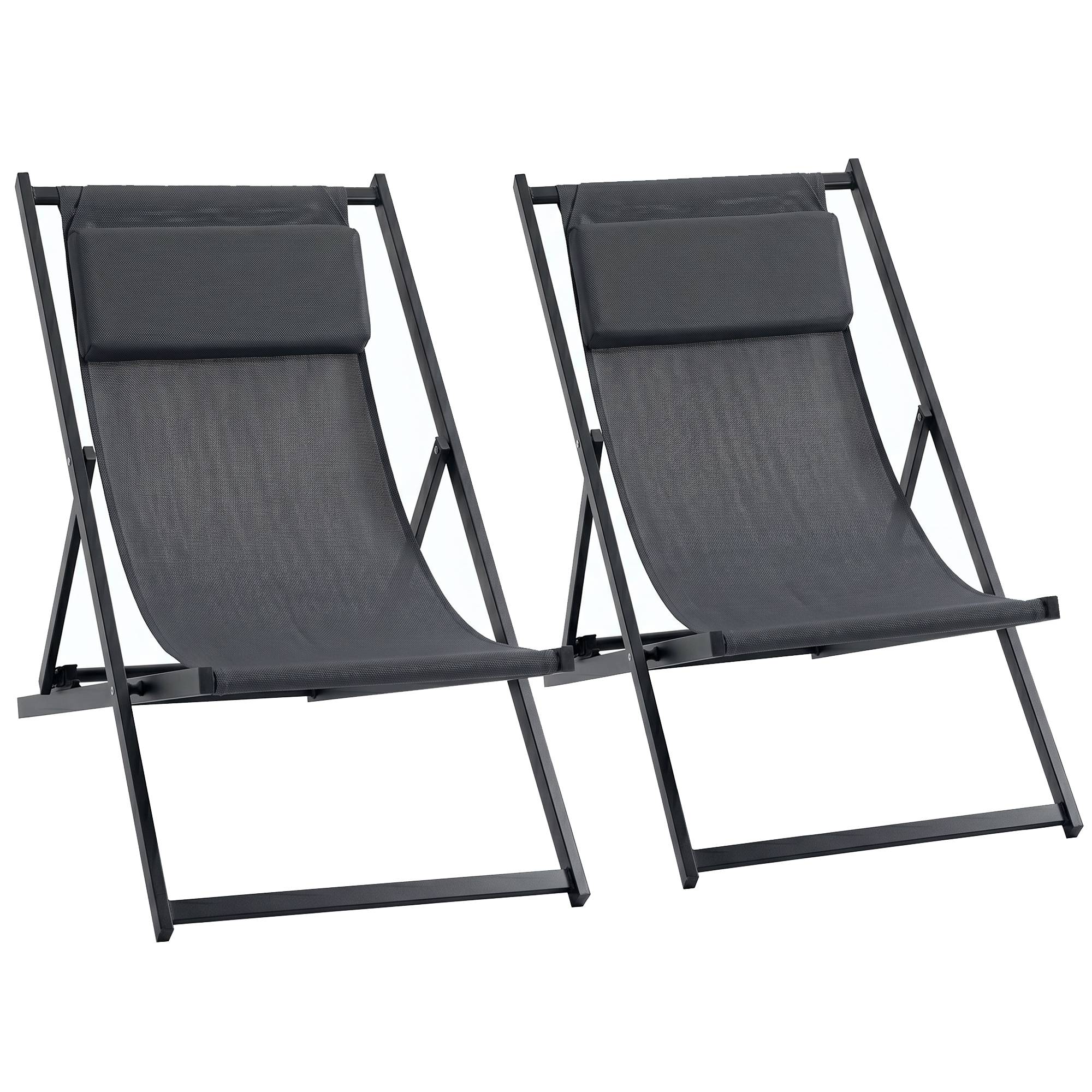 Lot 2 chaises longues pliables textilène balcon terrasse dossier ...