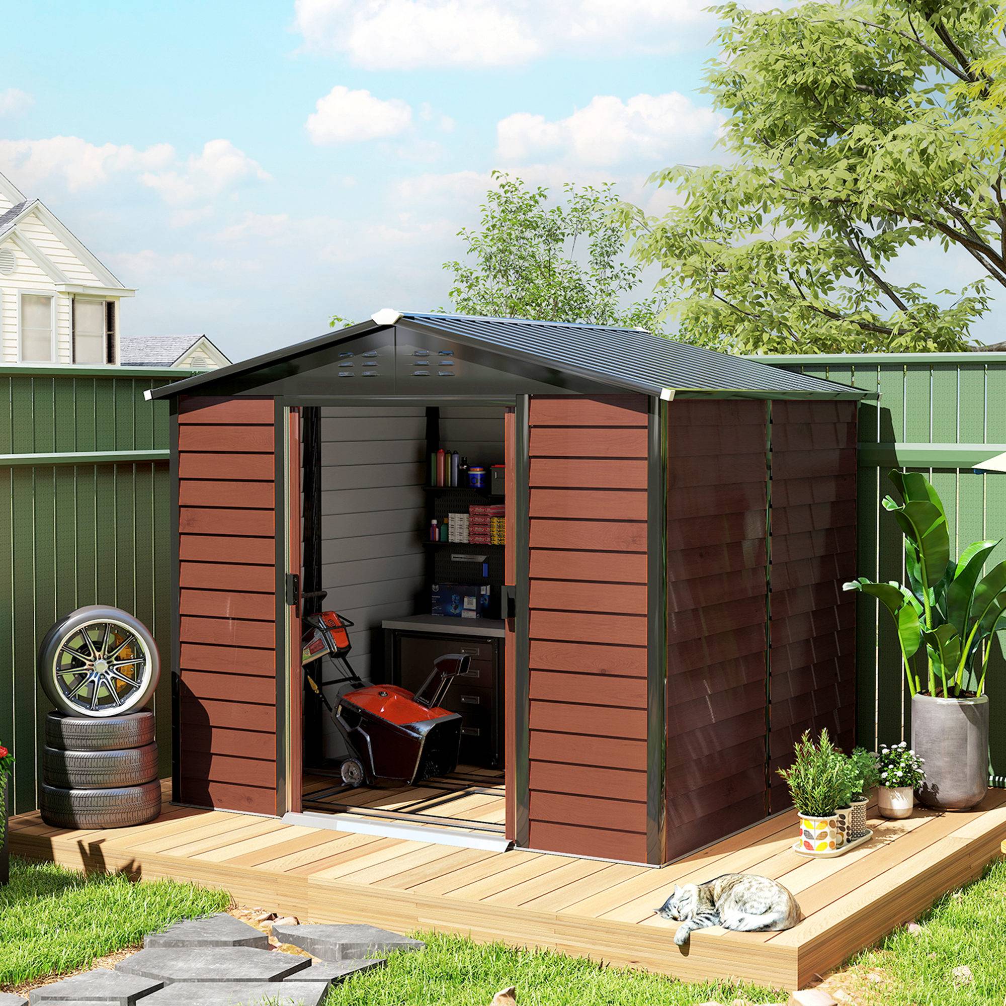 Abri de jardin acier galvanisé effet teck 240 x 206 x 198 cm - PANGIVO ...