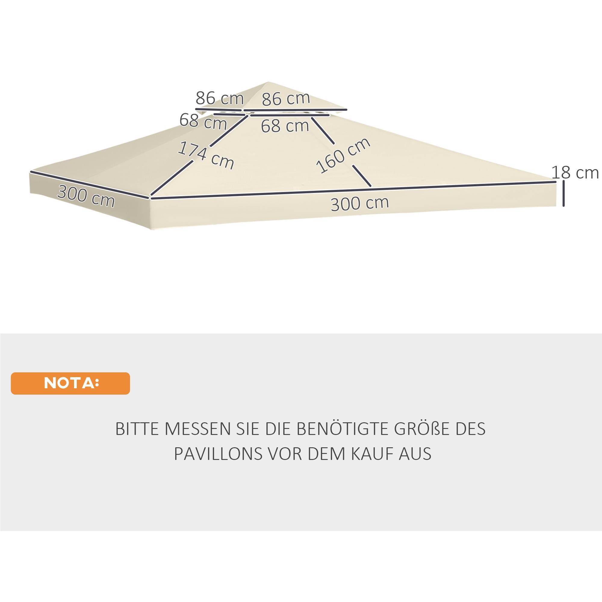 Toile de Rechange Tonnelle 3x3m Polyester Déperlant Crème - ComfortXL ...