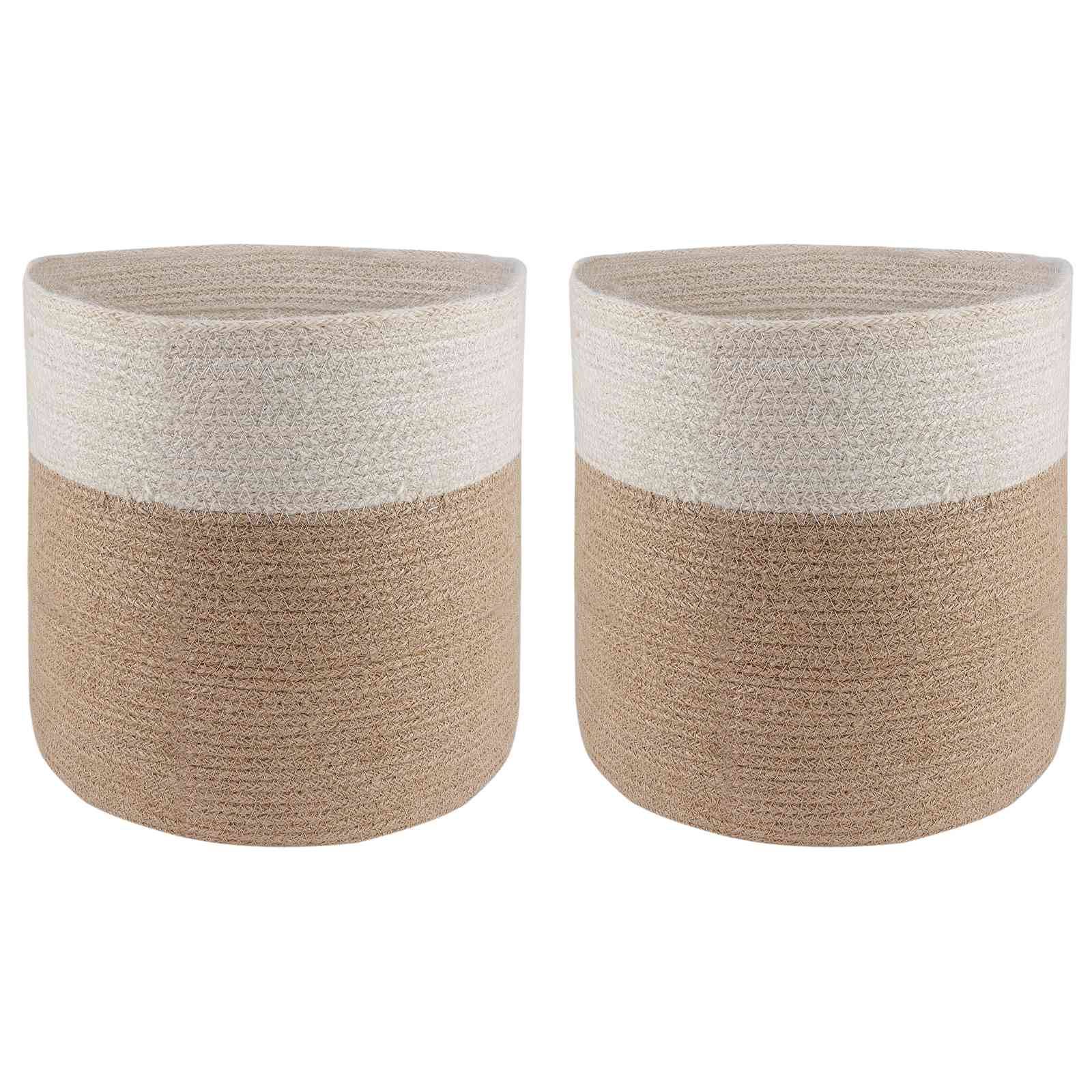Ensemble de 2 pots à plantes jute naturel et blanc 28 x 28 x 28 cm ...