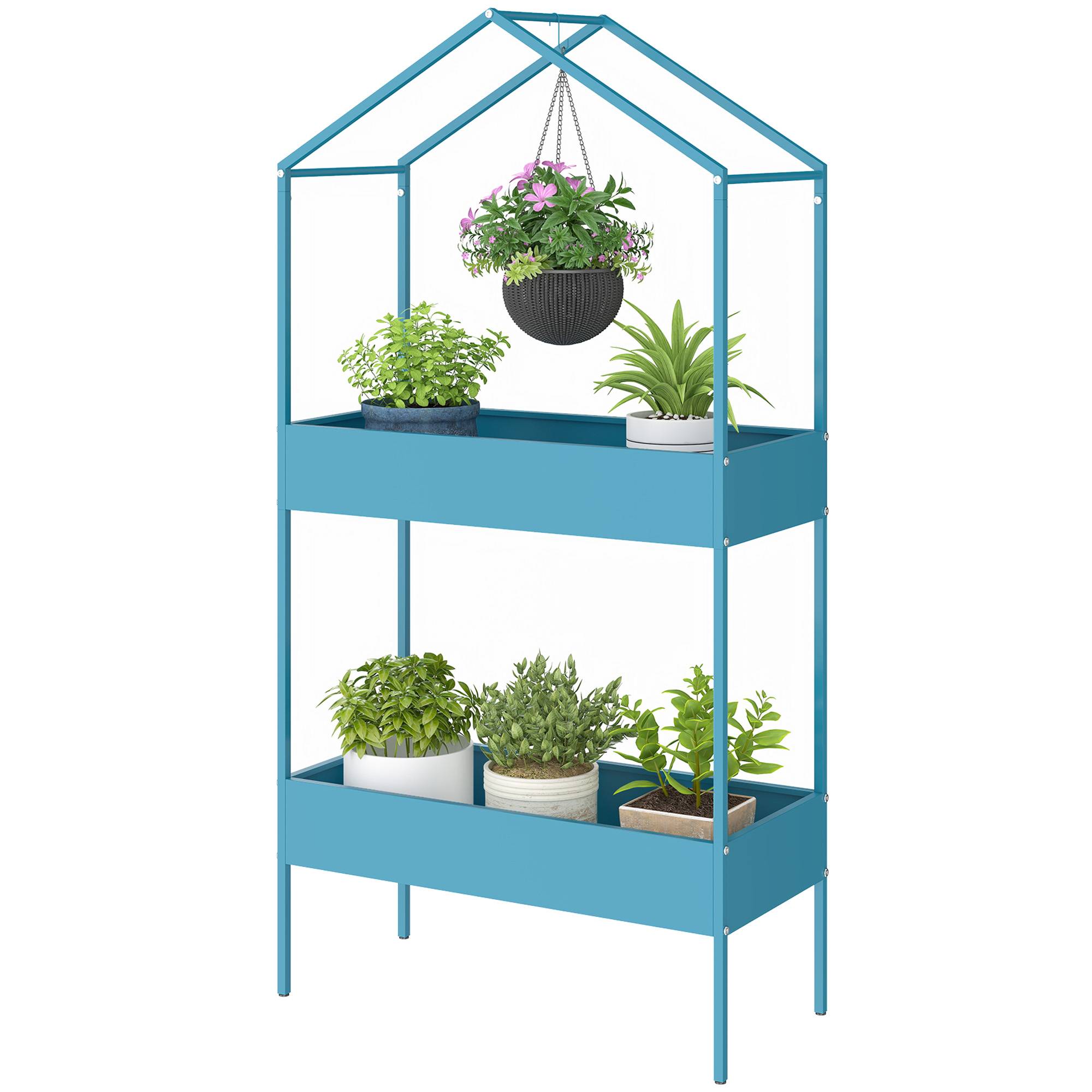 Étagère à Plantes 2 Niveaux, Support de Plantes en Métal avec Crochet ...