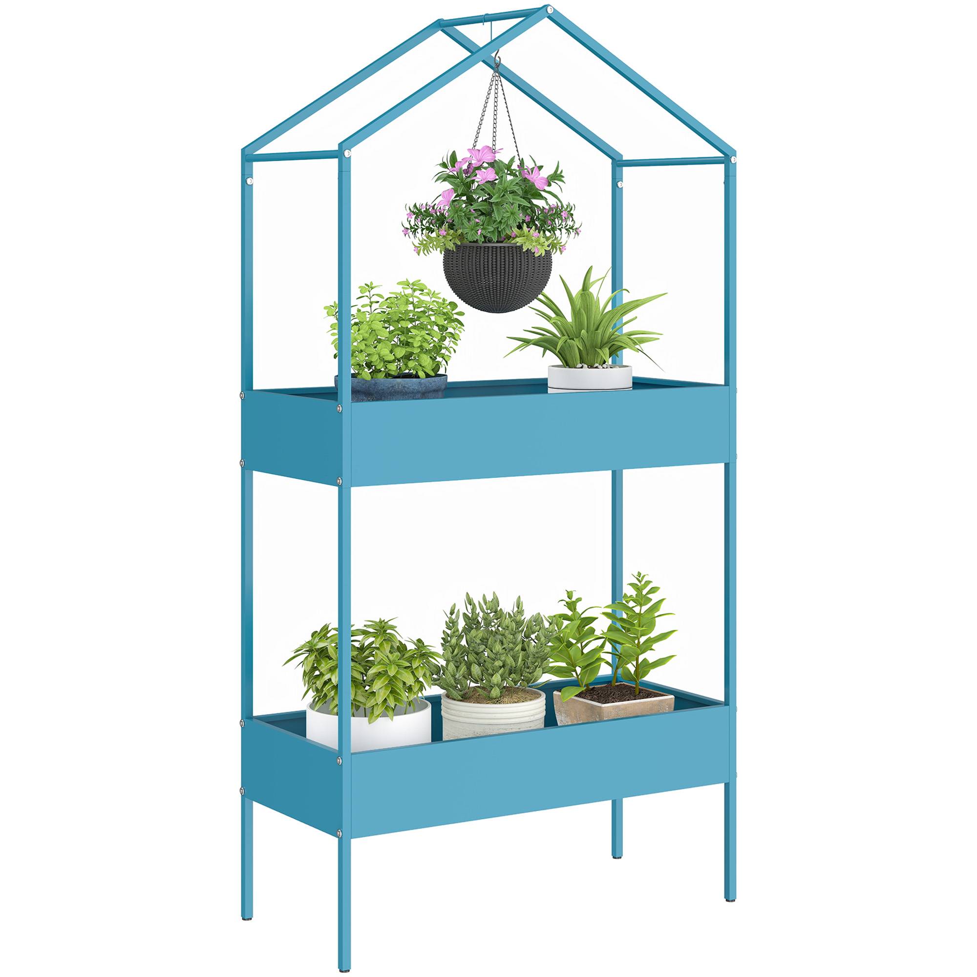 Étagère à Plantes 2 Niveaux, Support de Plantes en Métal avec Crochet ...