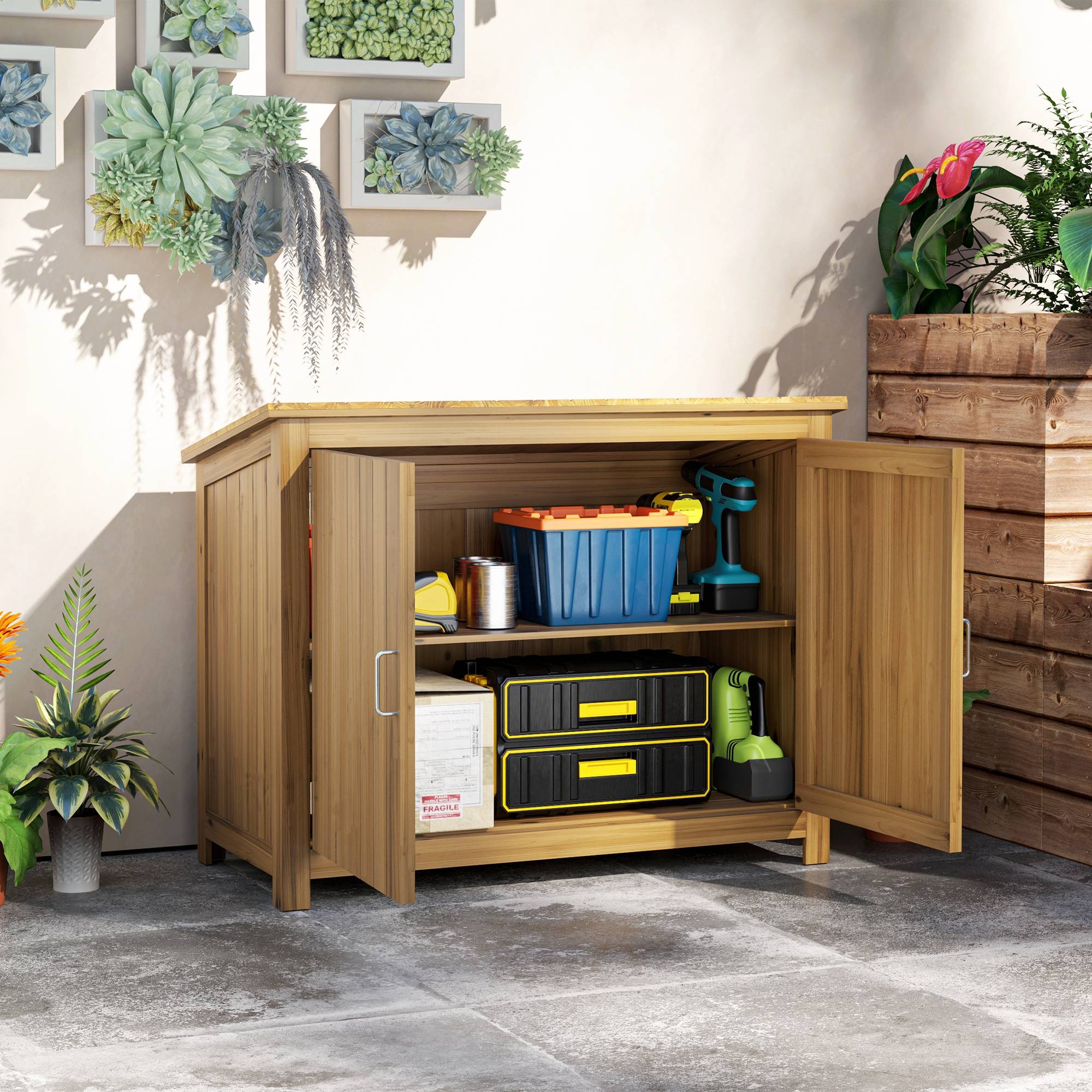 Armoire de jardin bois marron 110 x 50 x 85 cm - PANGIVO - Jardiland
