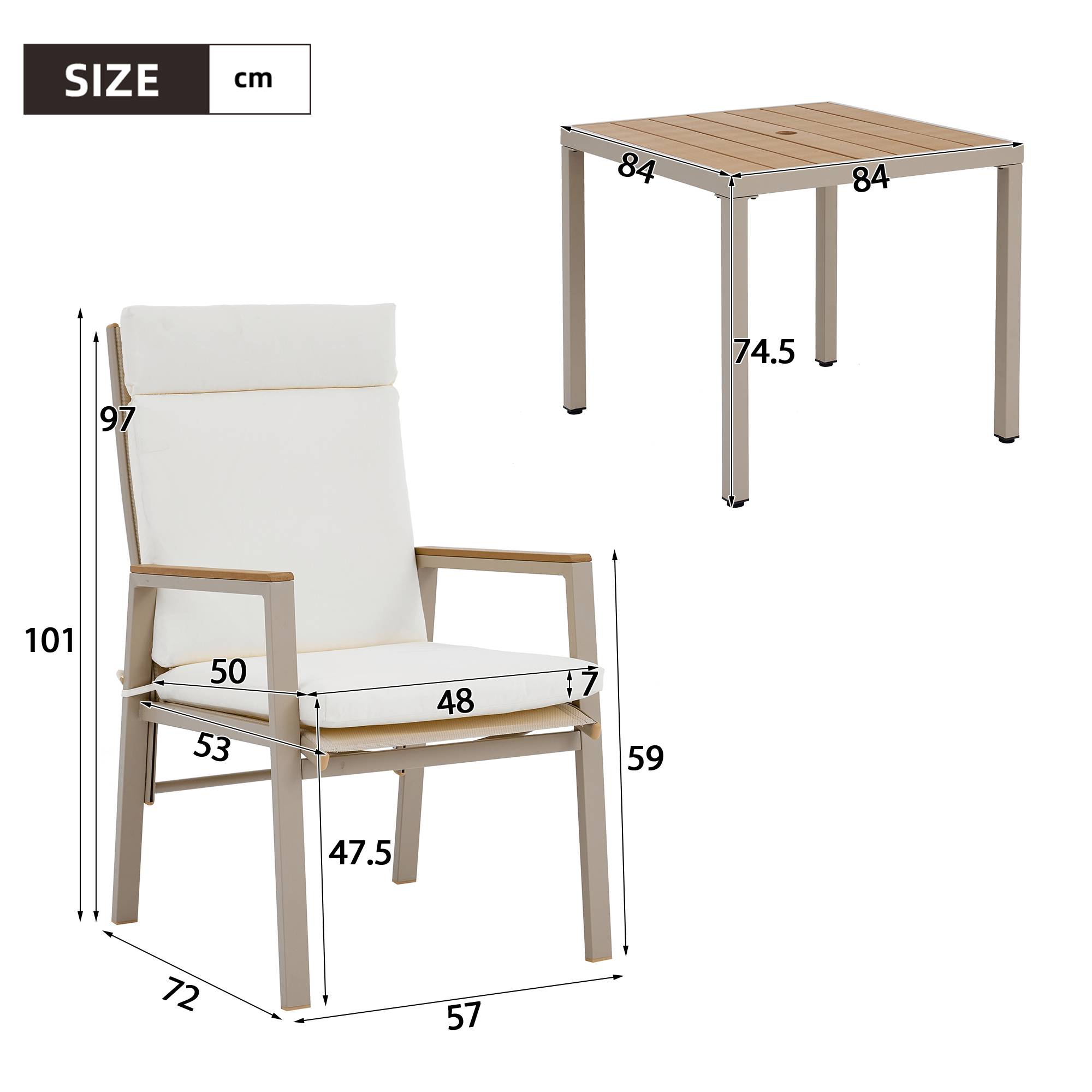 Salon de jardin acier composite 4 personnes repas table 4 chaises ...
