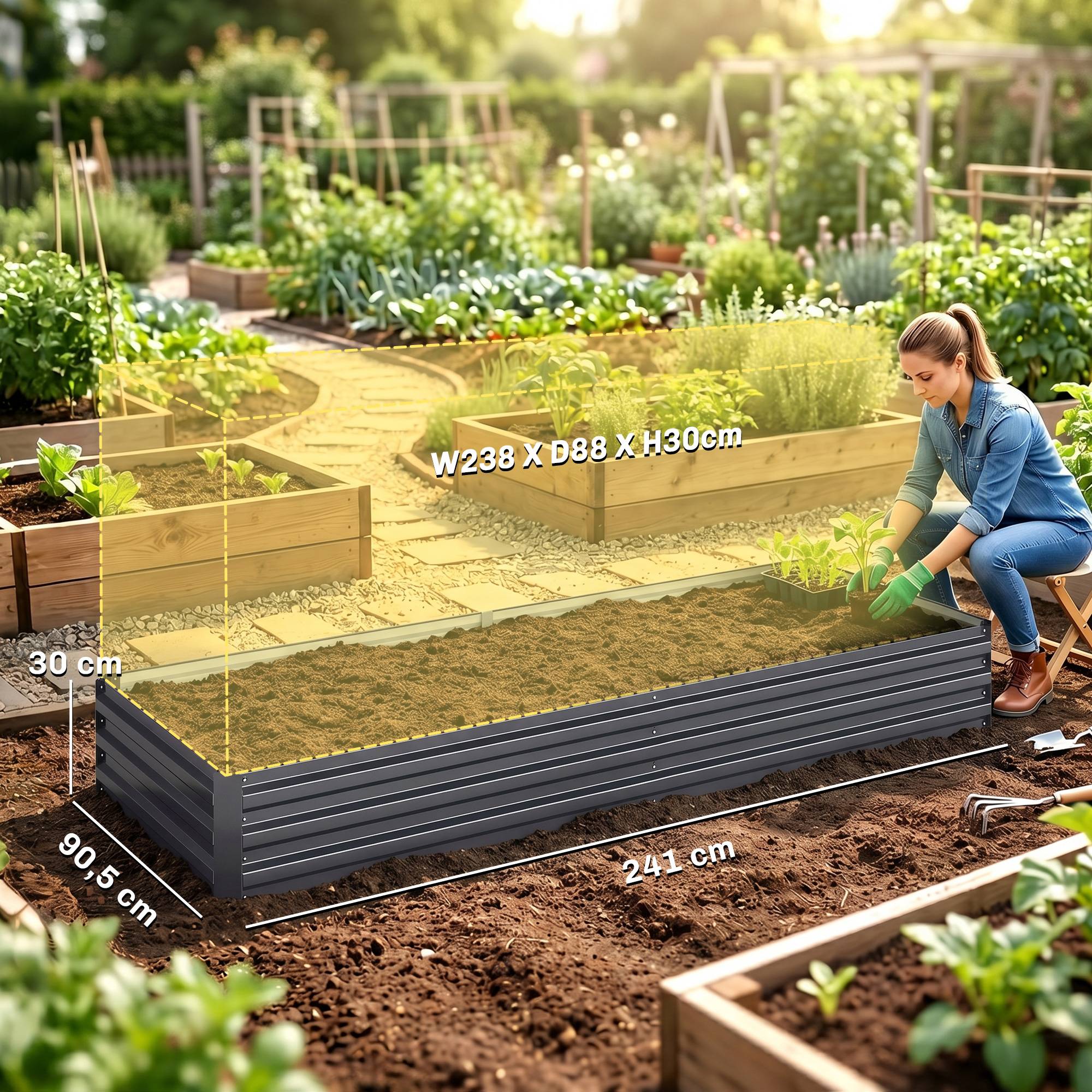 Carré potager tôle d'acier gris 241 x 90.5 x 30 cm - PANGIVO - Jardiland