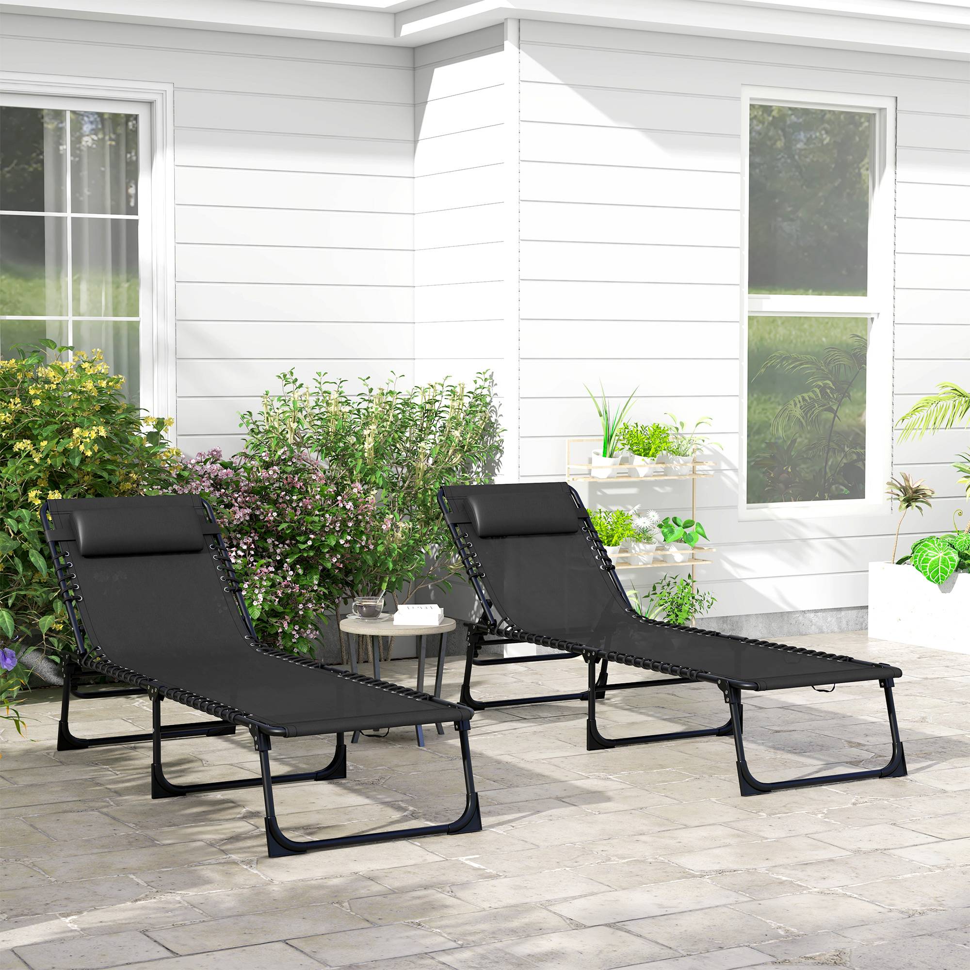 Lot de 2 bain de soleil transat pliable dossier inclinable multi ...