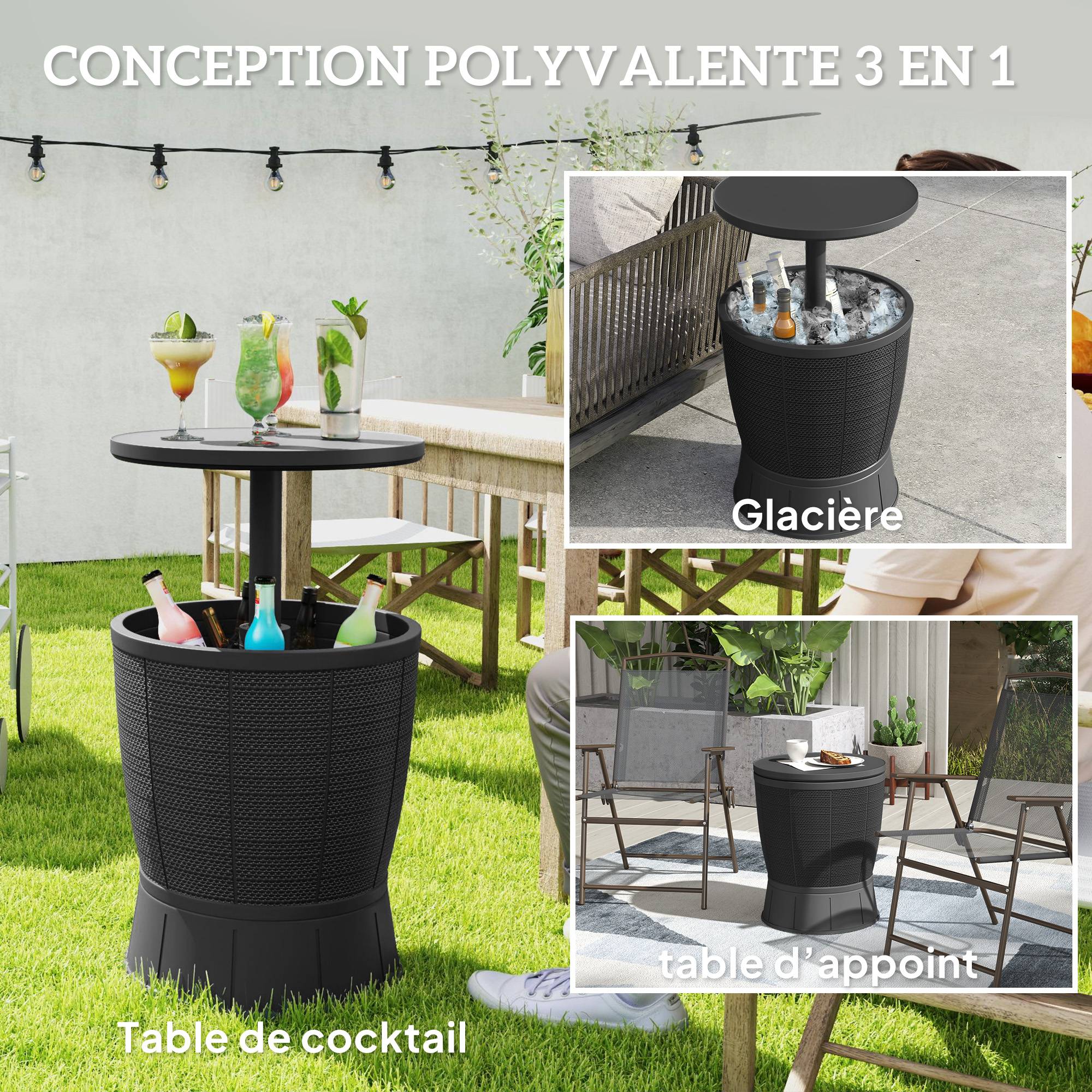 Table glacière réglable 3 en 1 polypropylène extérieur bar cocktail ...