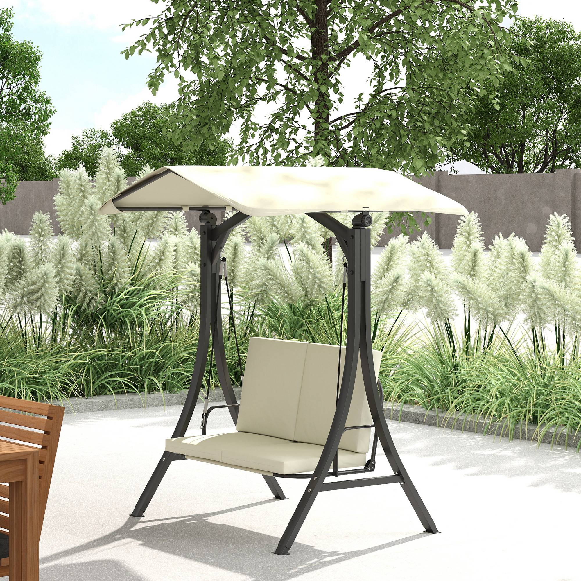 Balancelle de jardin acier blanc crème 150 x 120 x 182 cm - PANGIVO ...