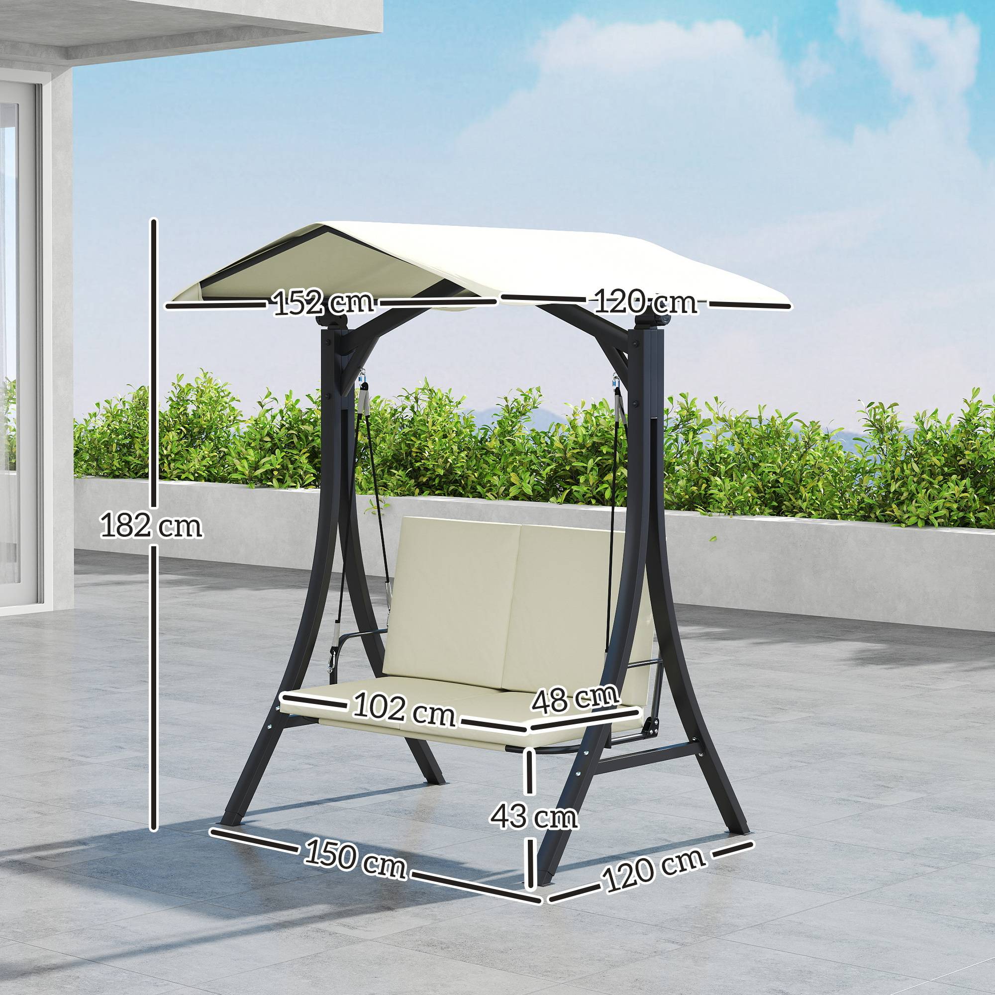 Balancelle de jardin acier blanc crème 150 x 120 x 182 cm - PANGIVO ...