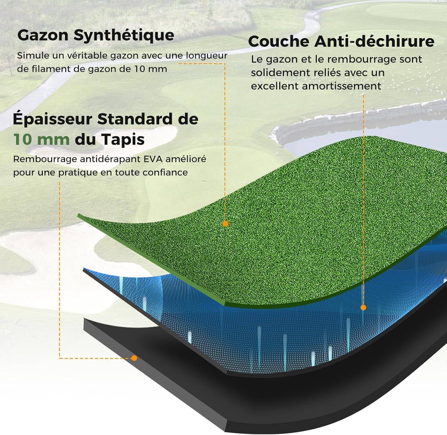 Tapis de Frappe de Golf 152 x 117 x 2,7 cm, Tapis d'Entraînement de ...