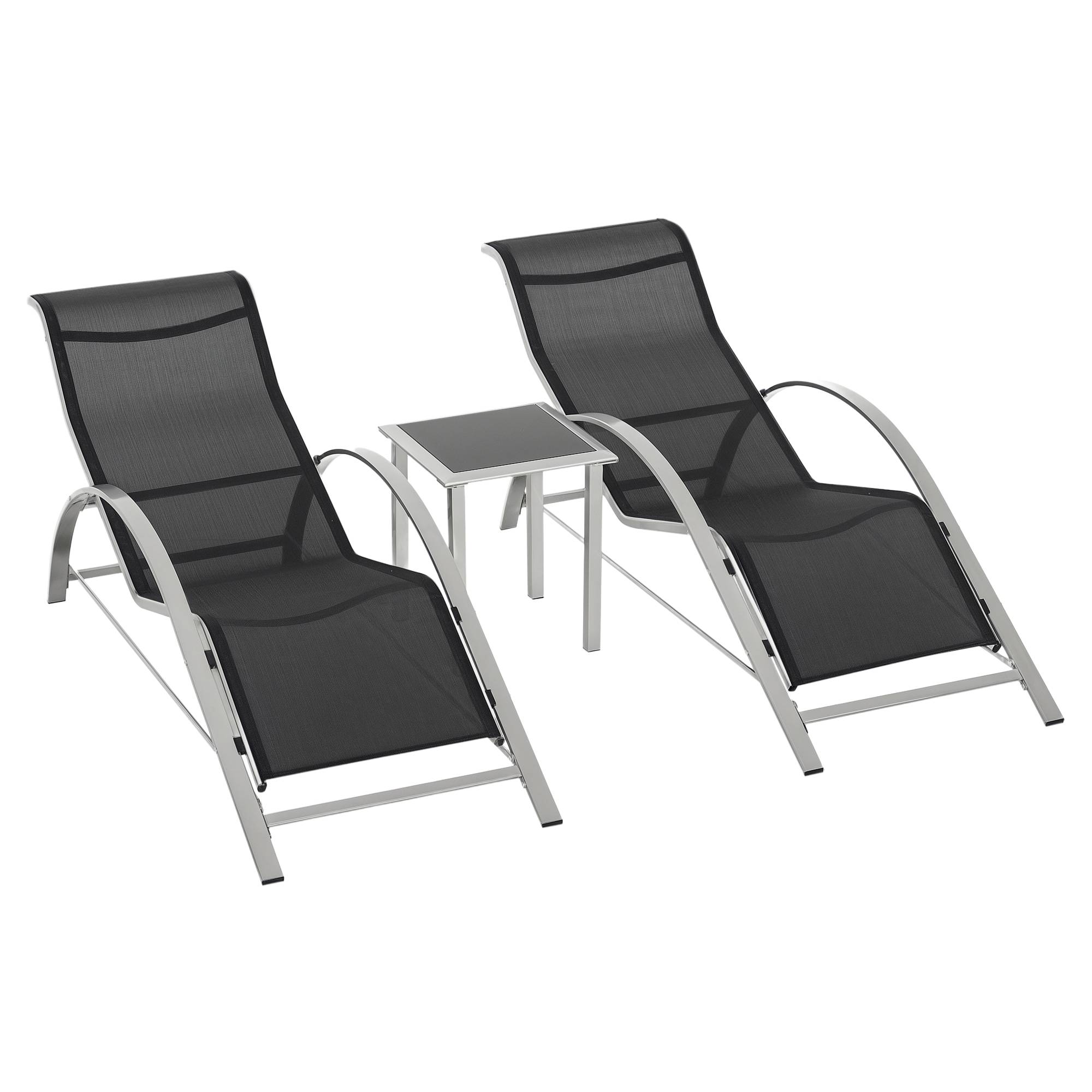 Ensemble 2 transats chaise longue métal jardin terrasse table basse ...