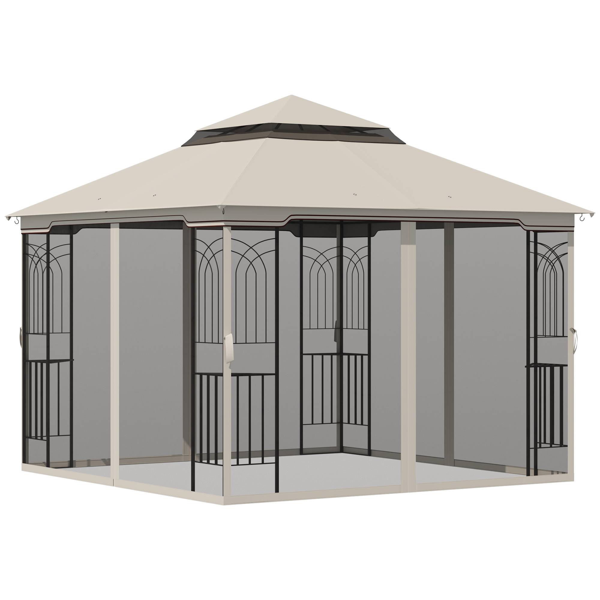 Tonnelle de jardin métal terrasse toit double étagères 3x3m beige ...