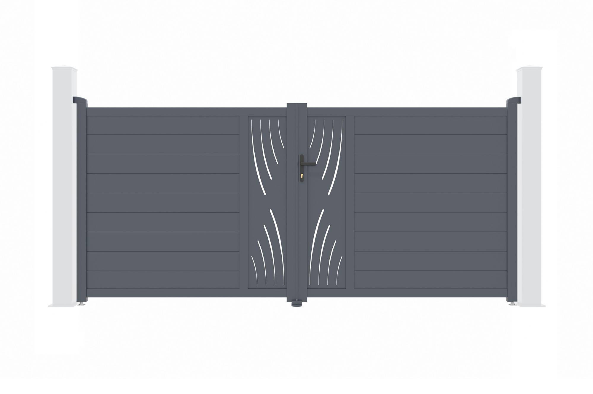 Portail battant 3,5 m VELETA H.160 cm aluminium gris + 2 poteaux ELDA ...