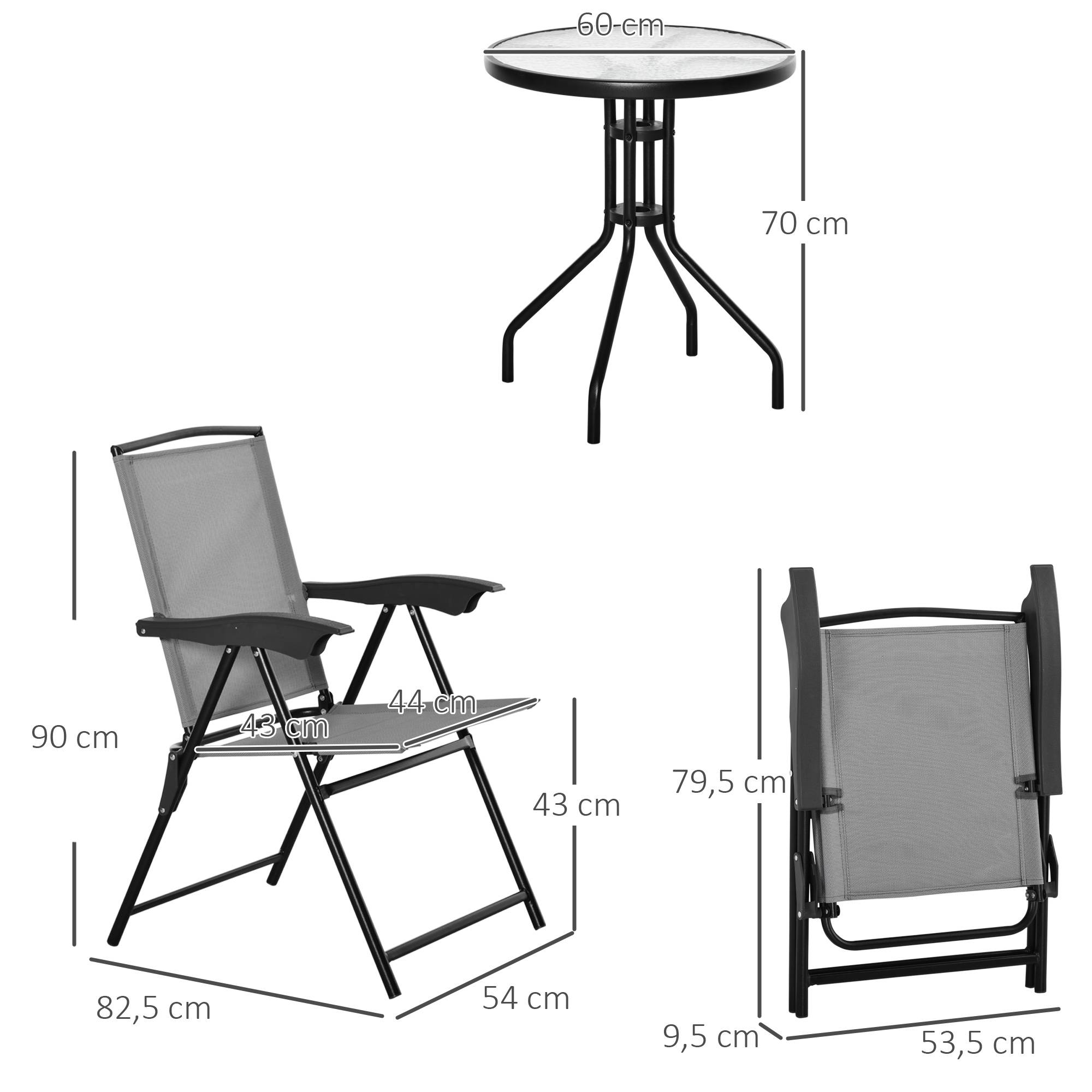 Ensemble de Jardin 3 pièces | Mobilier de jardin Gris Métal 60x60x70 cm ...