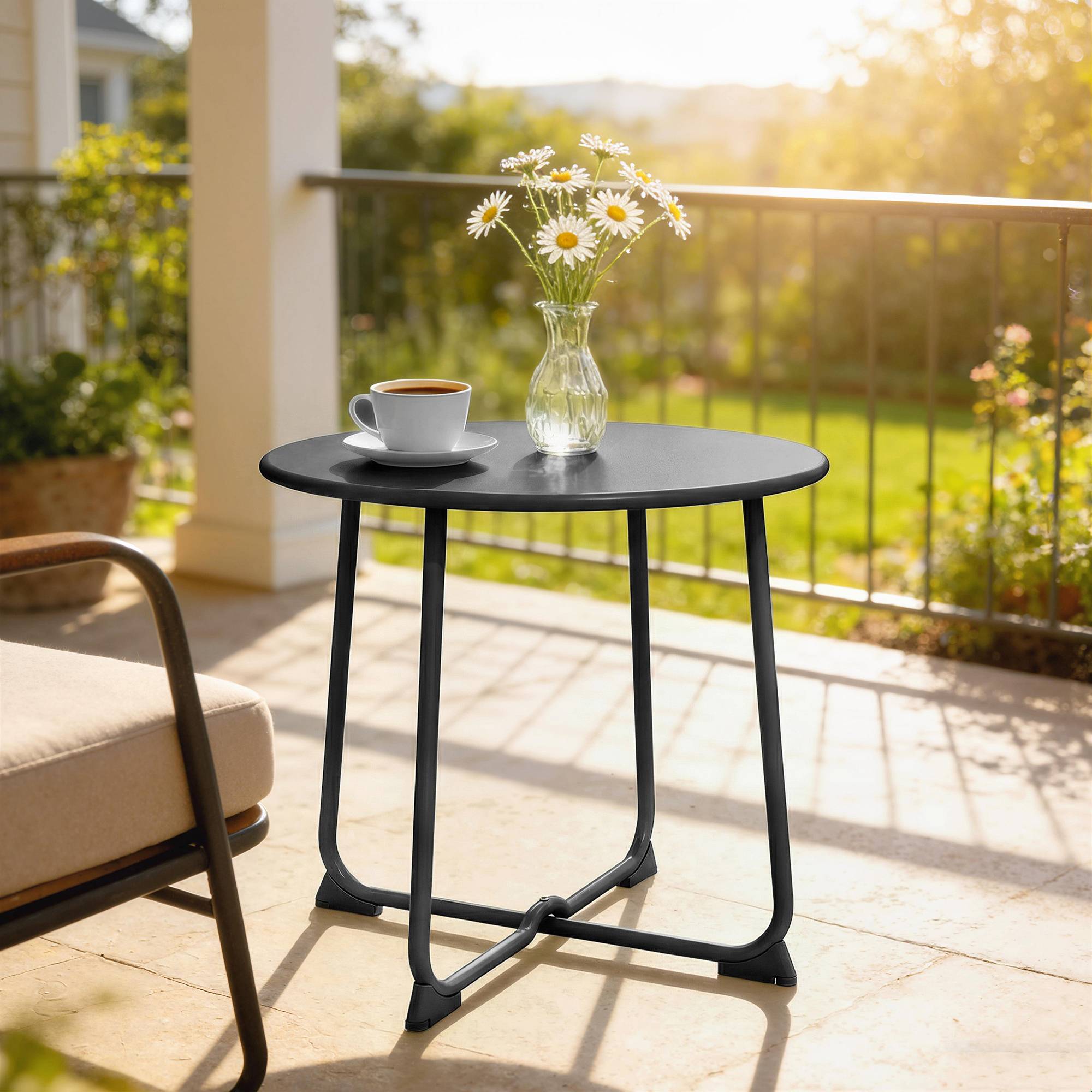 Table basse ronde métal extérieur pour terrasse et jardin base en X ...