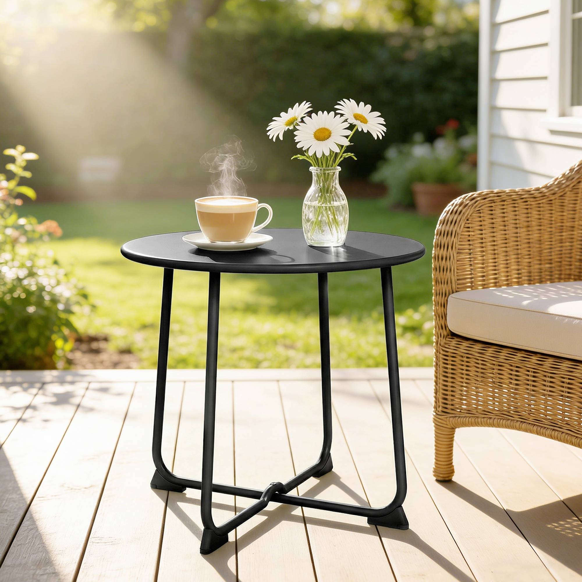 Table basse ronde métal extérieur pour terrasse et jardin base en X ...