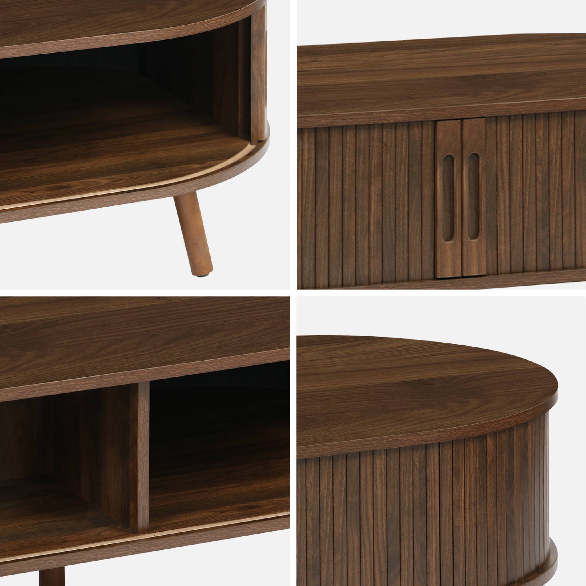 Table basse 2 portes coulissantes avec 3 compartiments décor bois ...