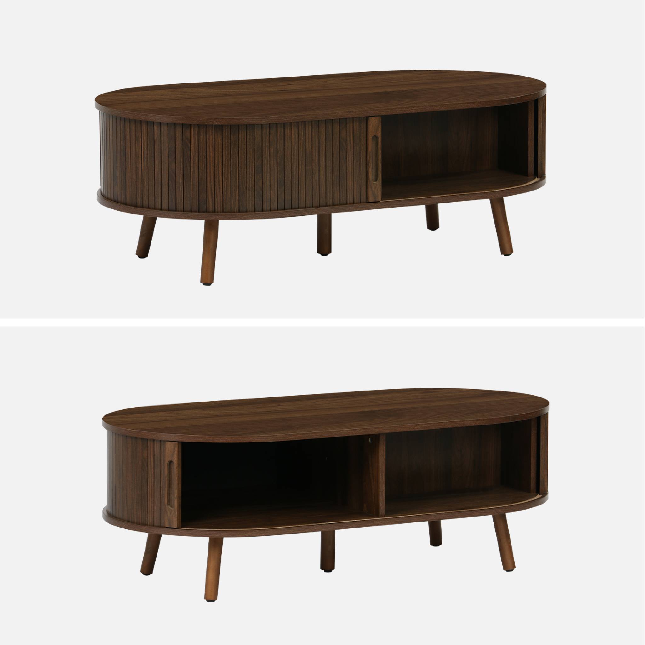 Table basse 2 portes coulissantes avec 3 compartiments décor bois ...