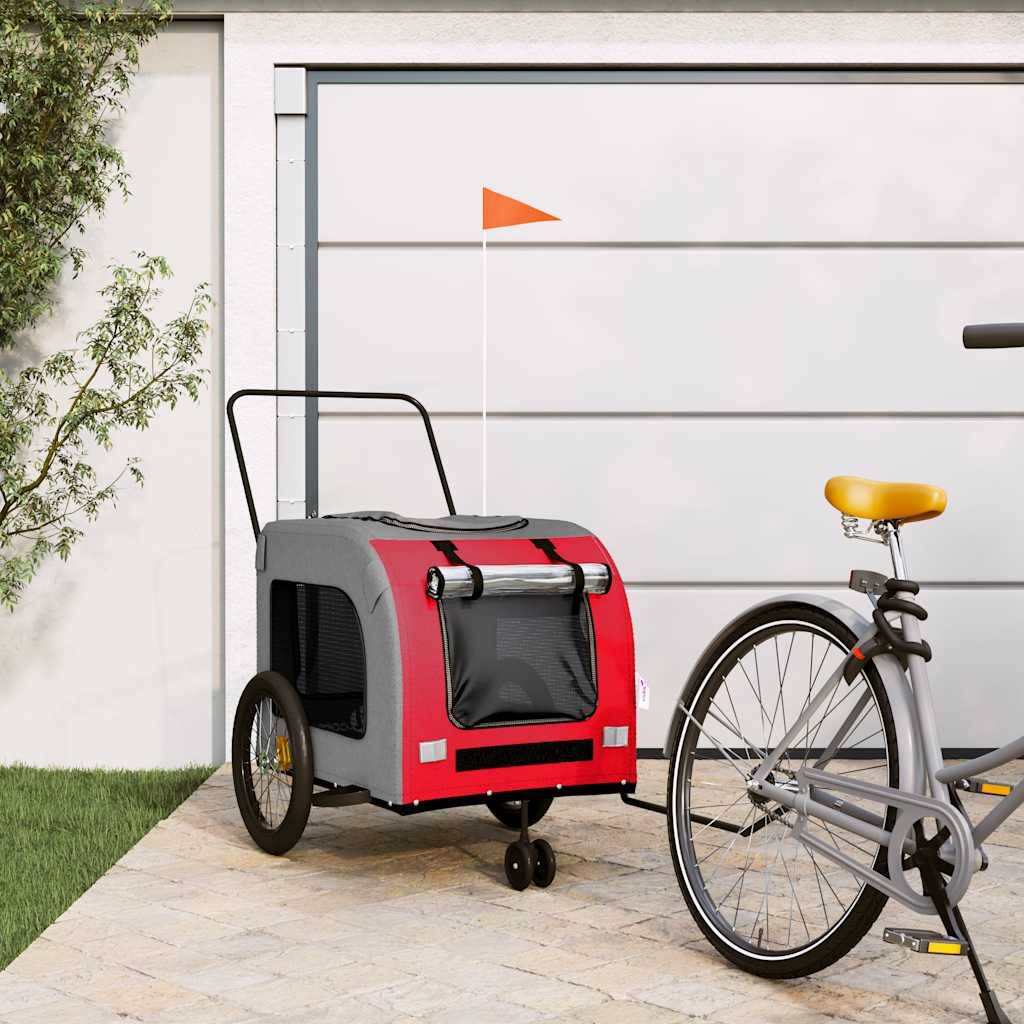 Remorque de vélo pour animaux fer et tissu rouge et gris 68 x 134 x 73 ...