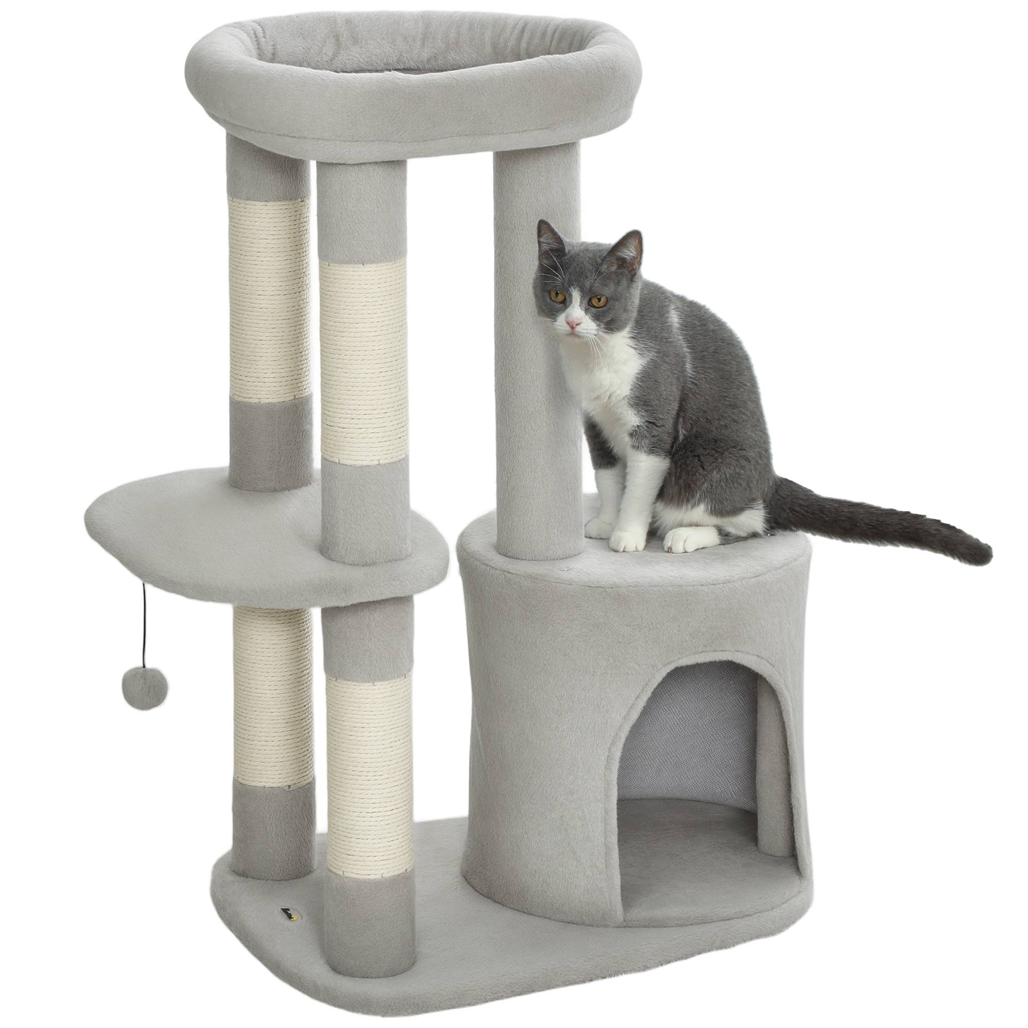 Arbre à chat sisal et peluche gris clair 60 x 45 x 90 cm - PANGIVO ...
