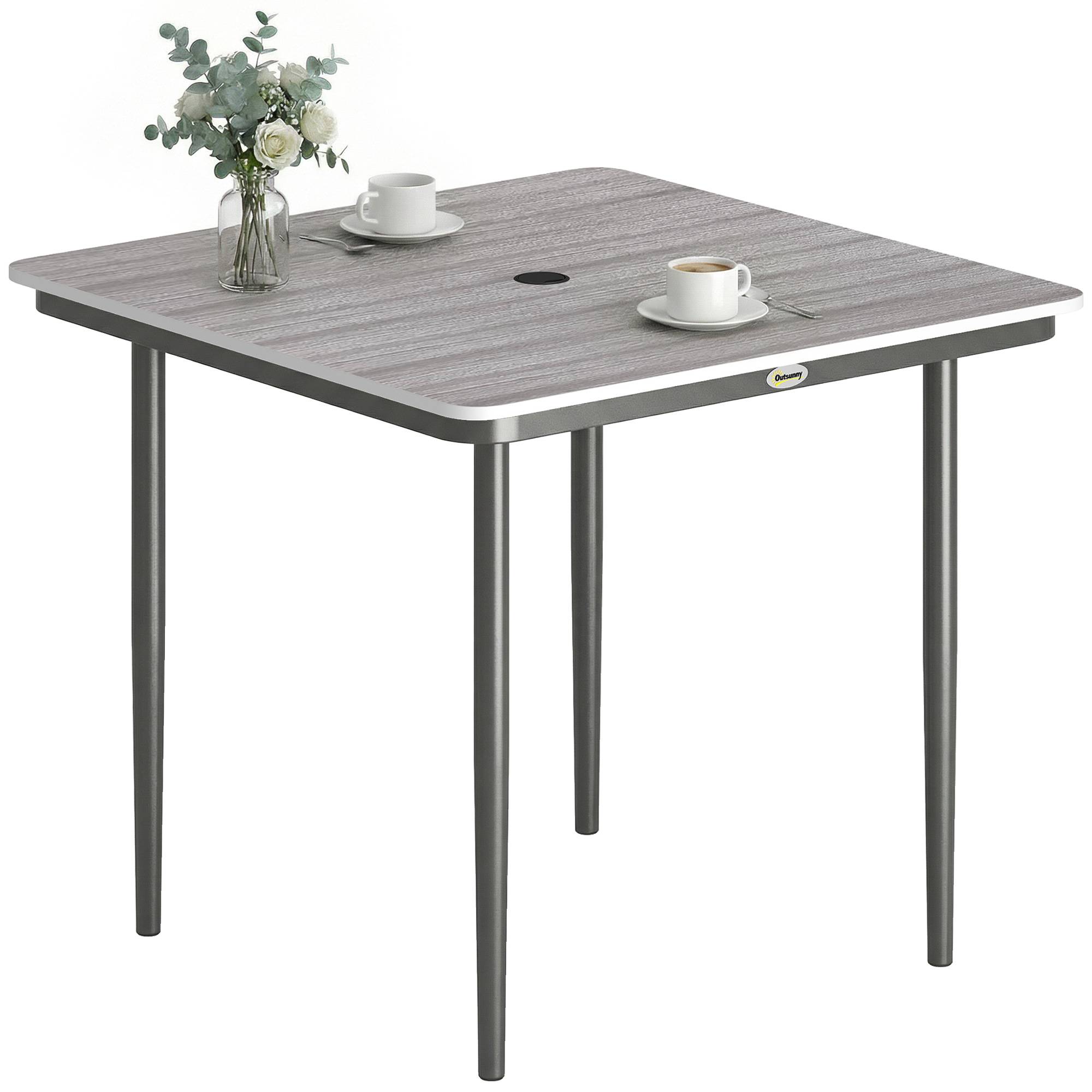 Table à manger carrée métal composite pour 4 personnes trou parasol ...