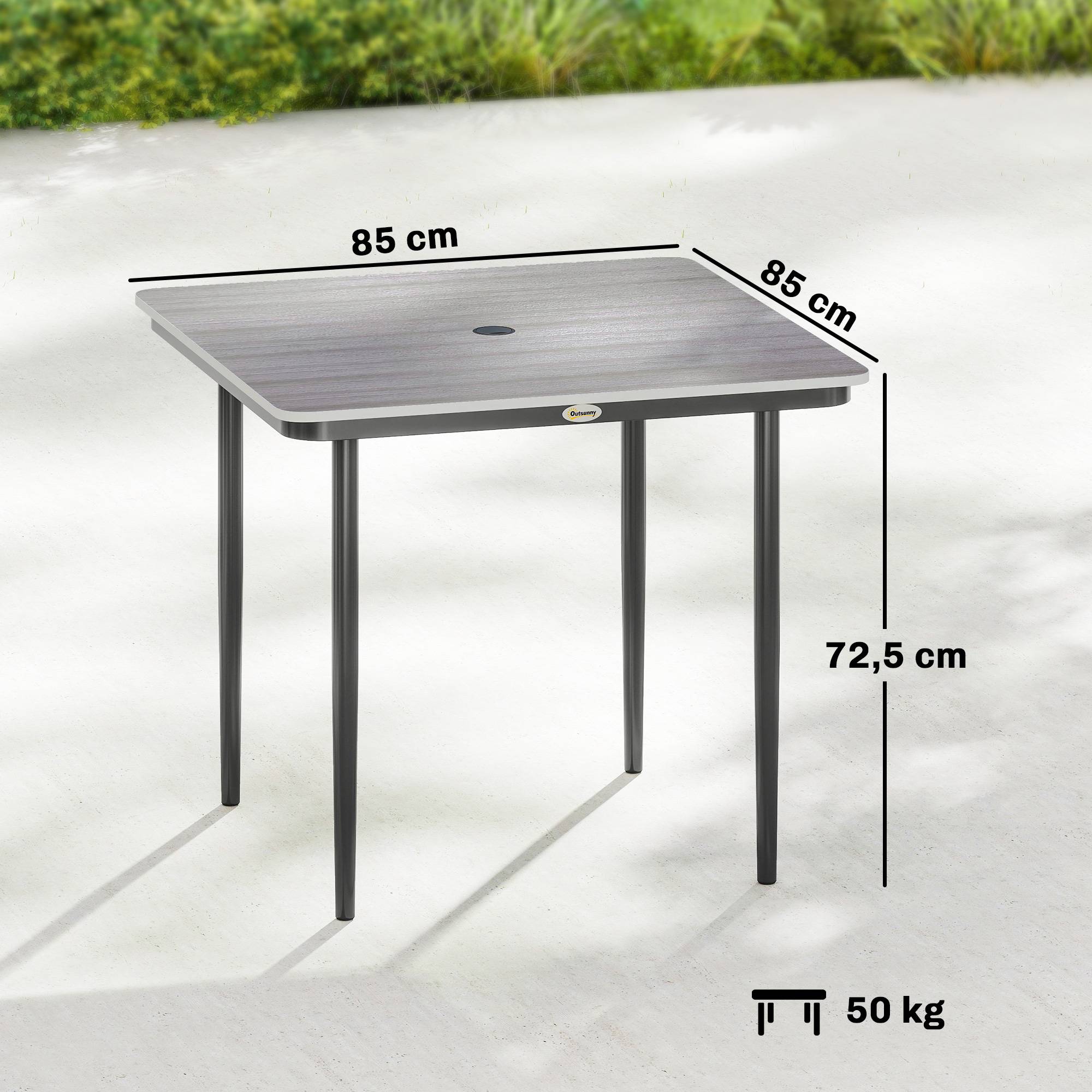 Table à manger carrée métal composite pour 4 personnes trou parasol ...
