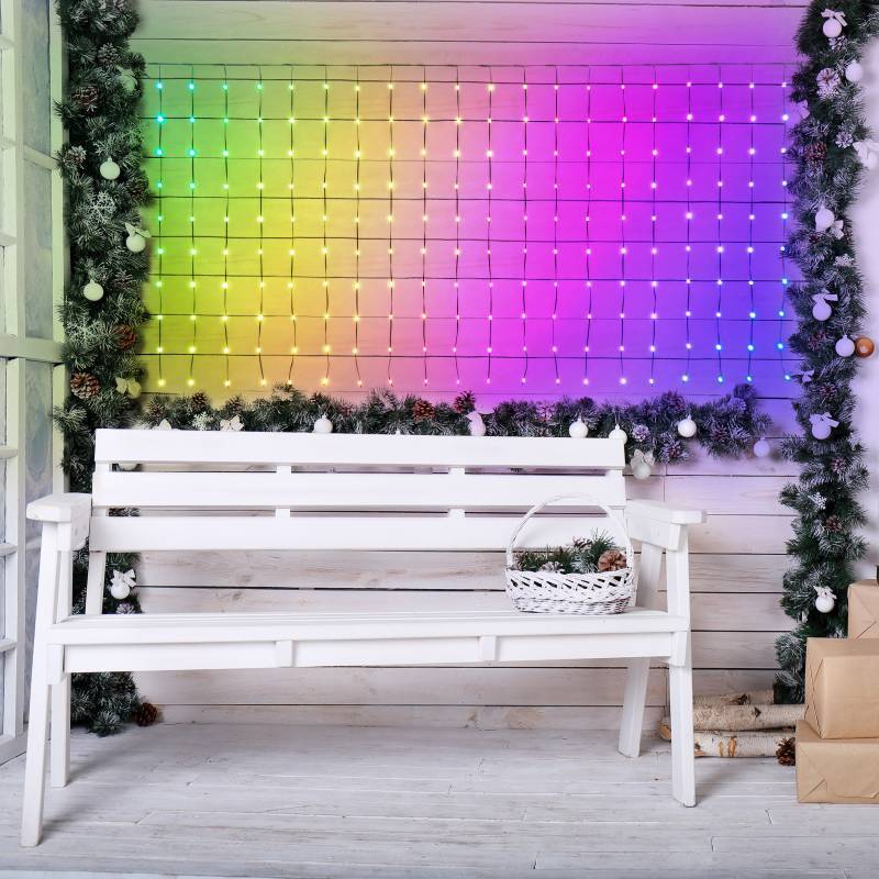 Rideau lumineux 3m H1m 300 LED Gouttes RGB 16 effets Pixel câble vert ...