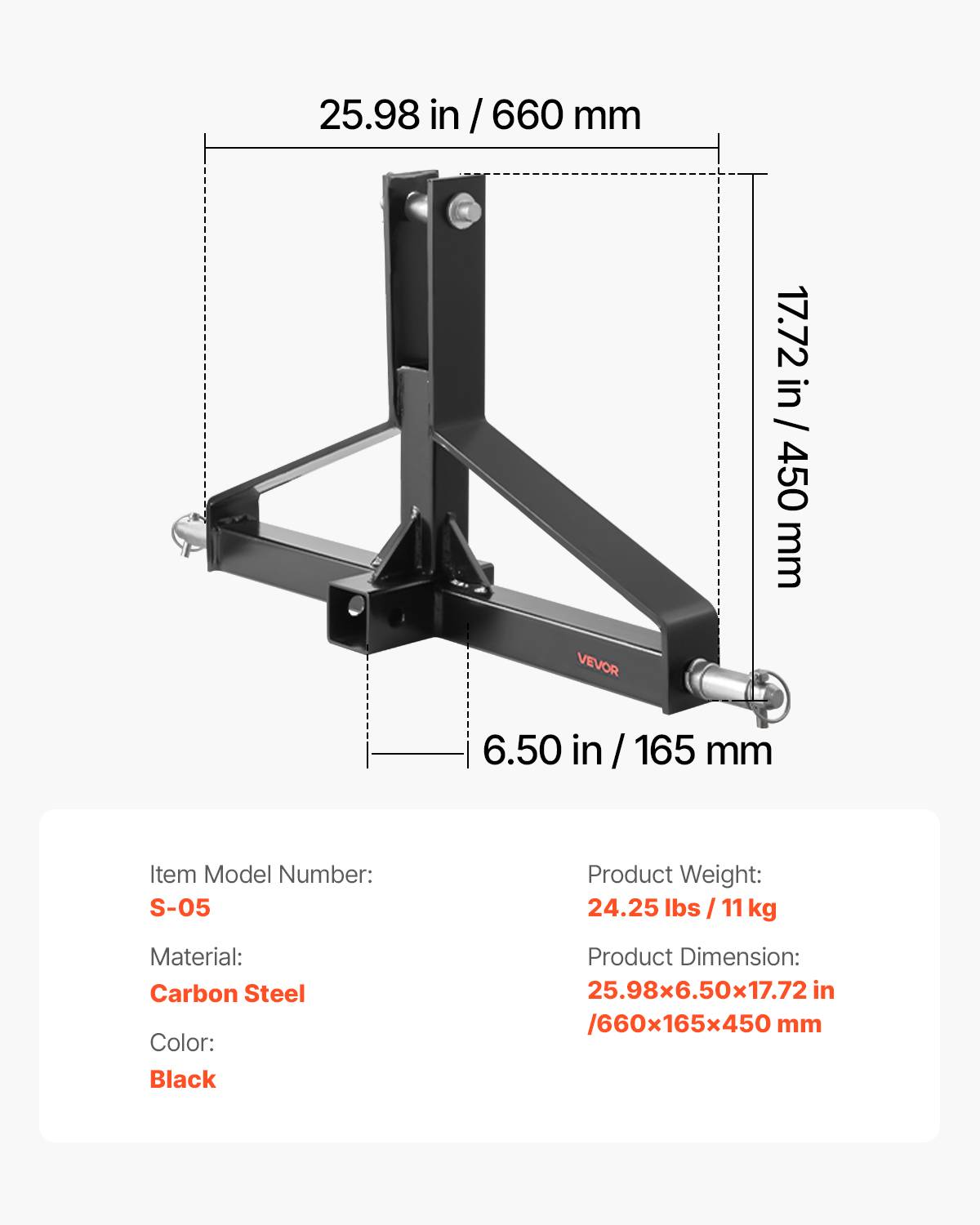 VEVOR Attelage 3 points récepteur 5 cm, charge 1360 kg. - Jardiland