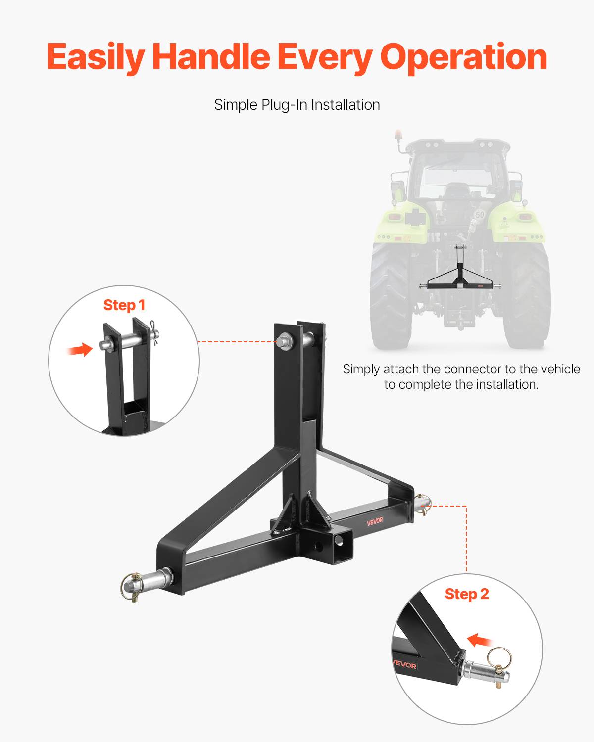 VEVOR Attelage 3 points récepteur 5 cm, charge 1360 kg. - Jardiland