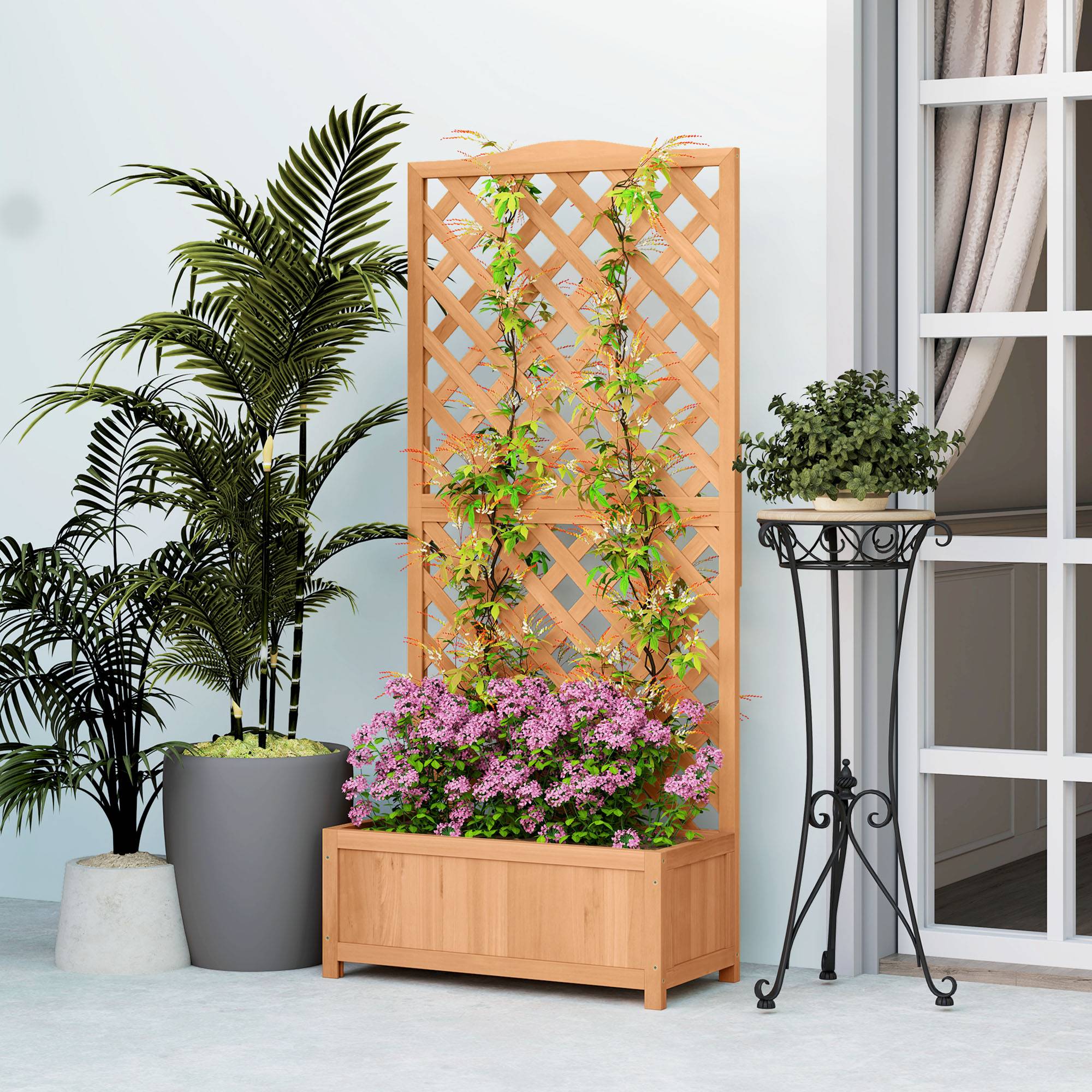 Jardinière avec treillis bois massif marron 76 x 36 x 170 cm - PANGIVO ...