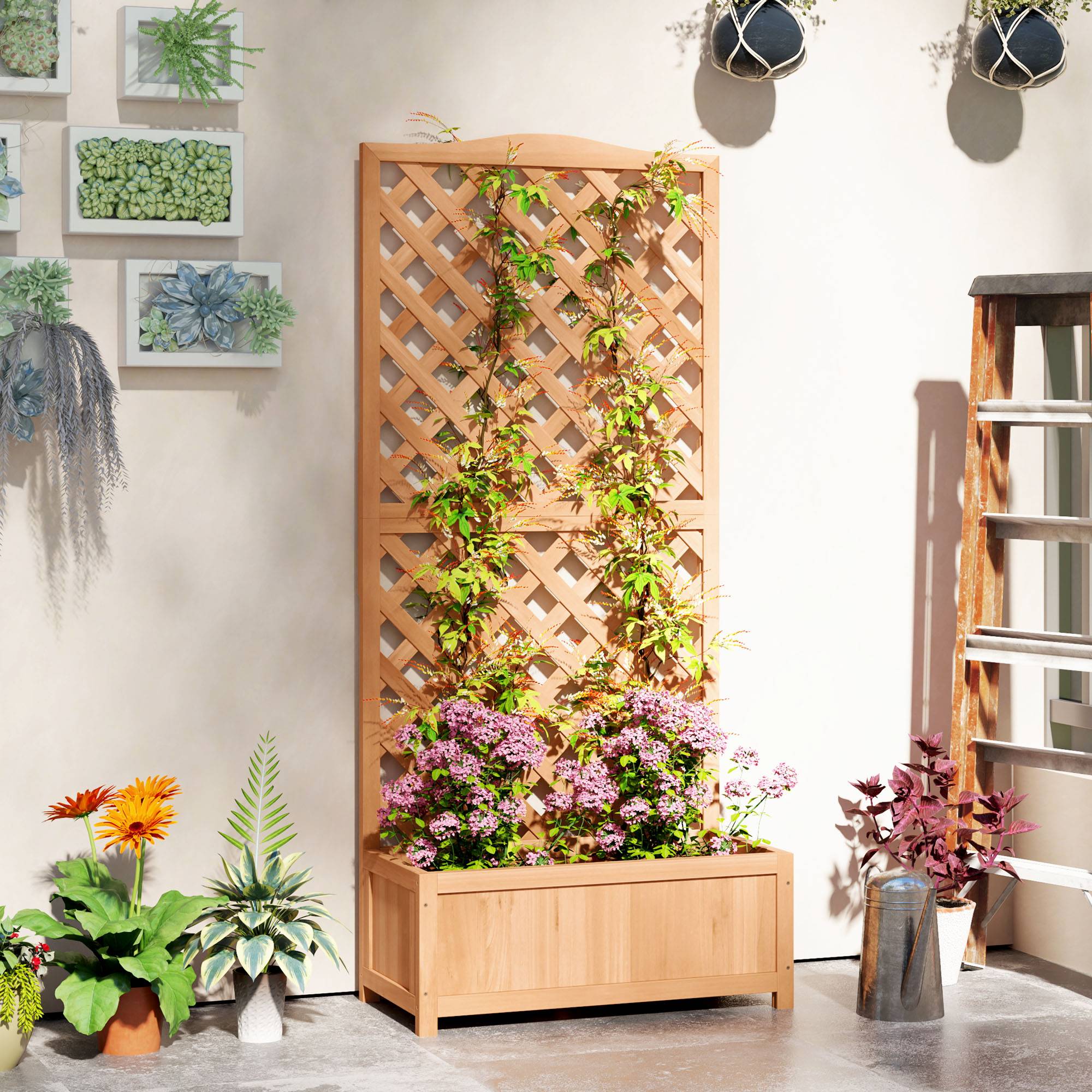 Jardinière avec treillis bois massif marron 76 x 36 x 170 cm - PANGIVO ...