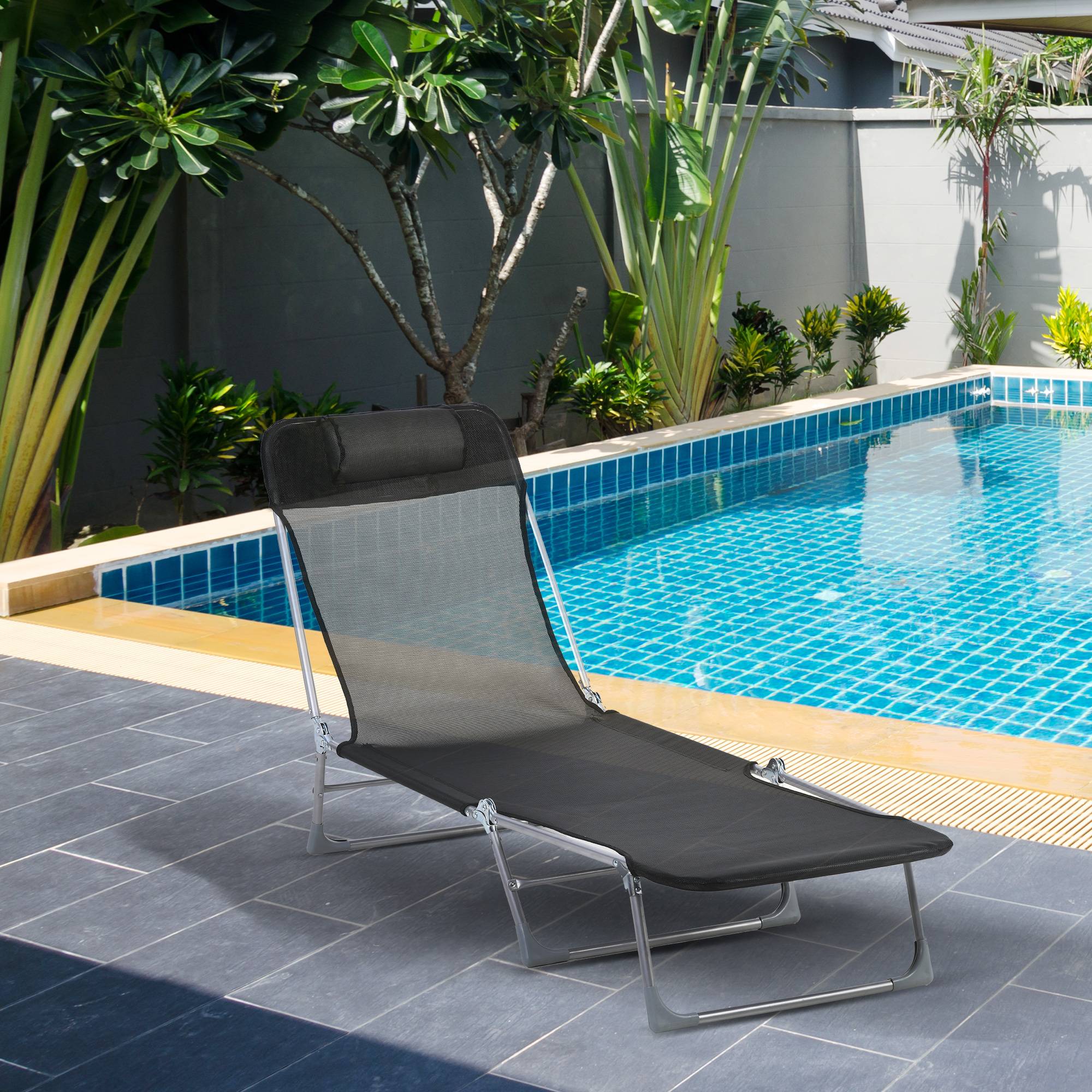 Bain de soleil transat chaise longue inclinable pliable avec oreiller ...