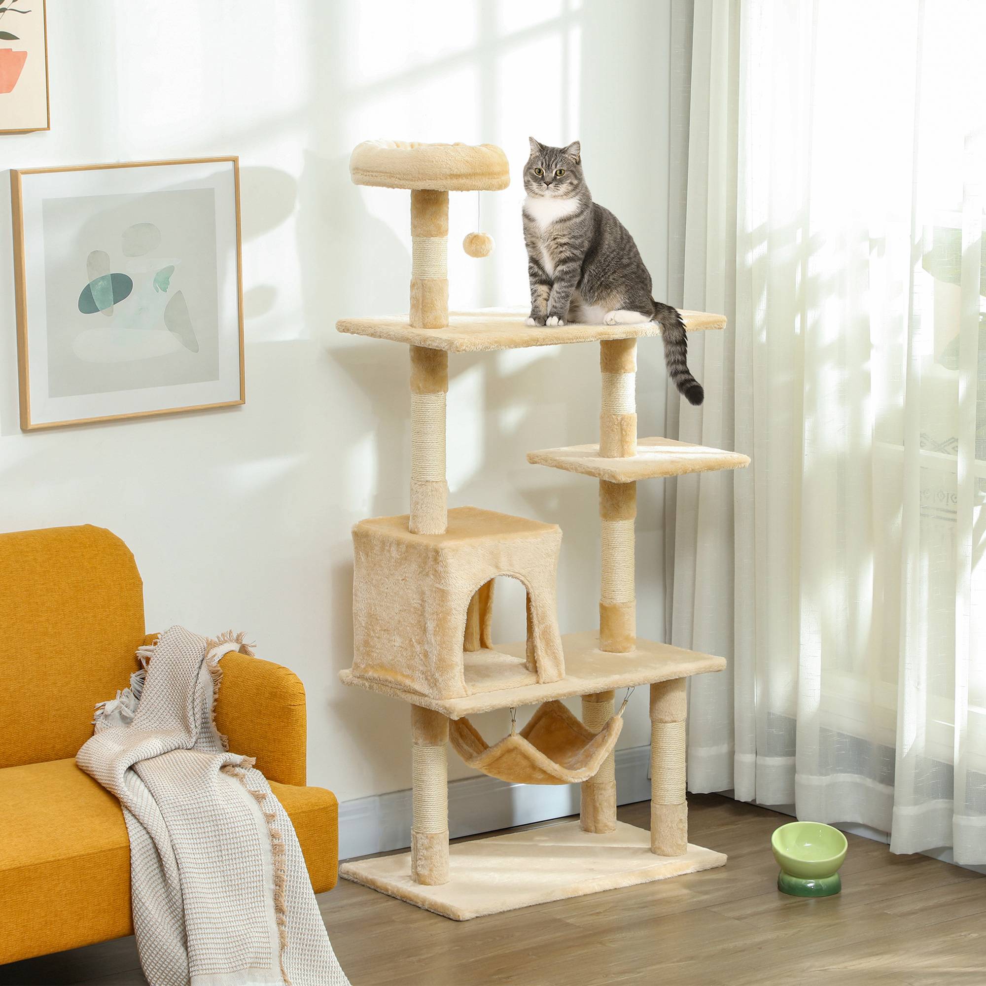Arbre à chat géant 70 x 40 x 152 cm avec plusieurs plateformes, hamac ...