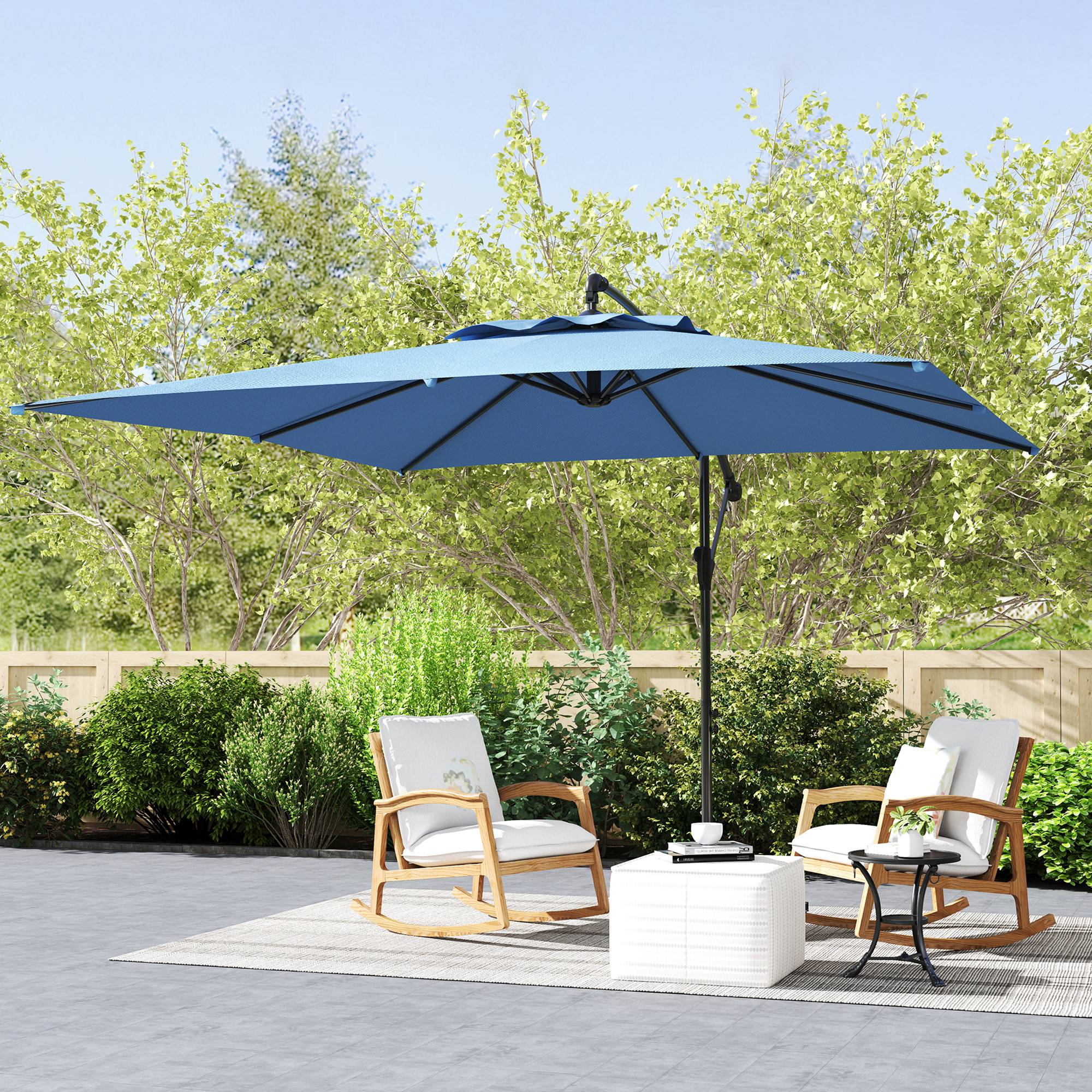 Parasol déporté carré 3 x 3 m avec manivelle, base croisée - Polyester ...