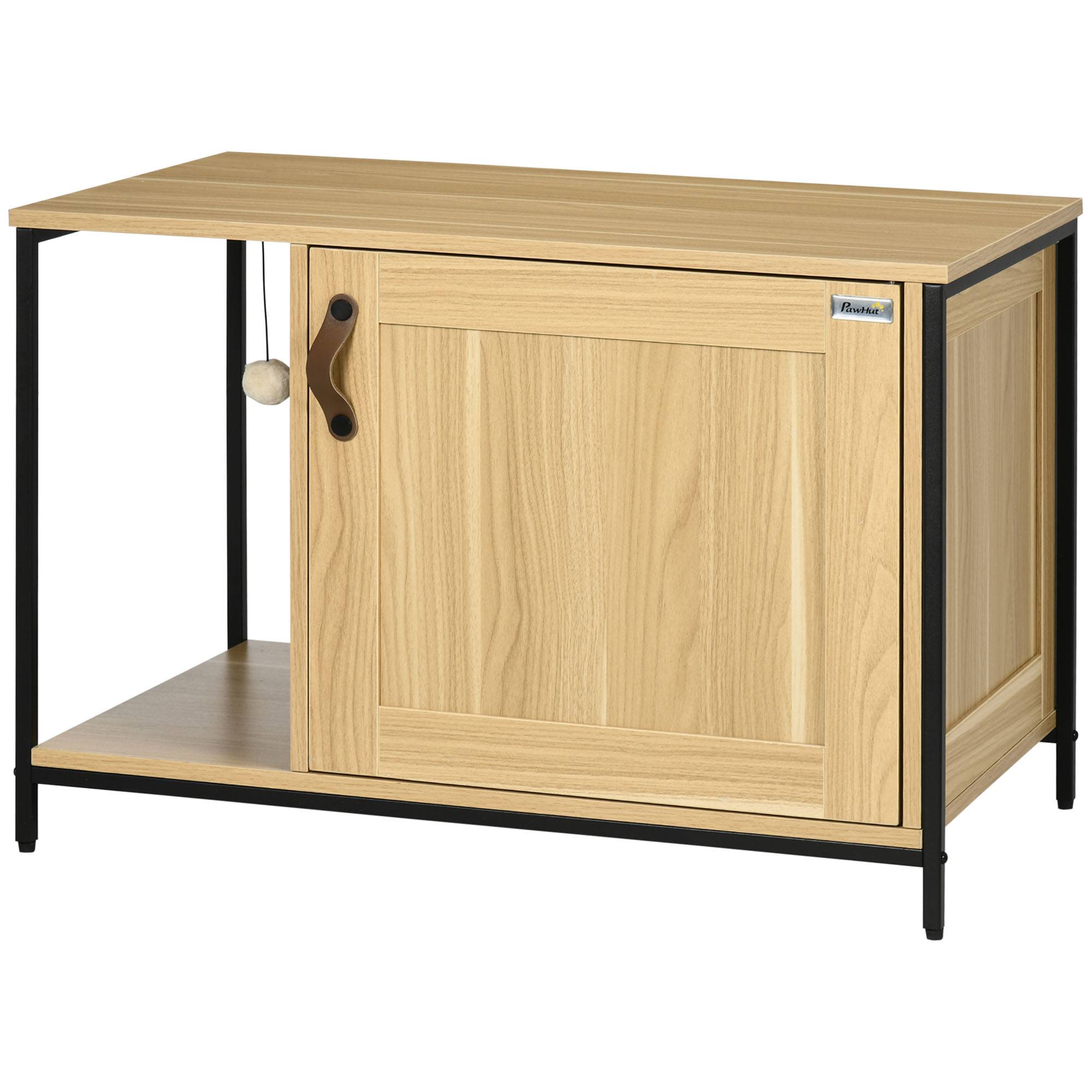 Maison de toilette pour chat bois et acier noir et bois clair 80 x 48 x ...