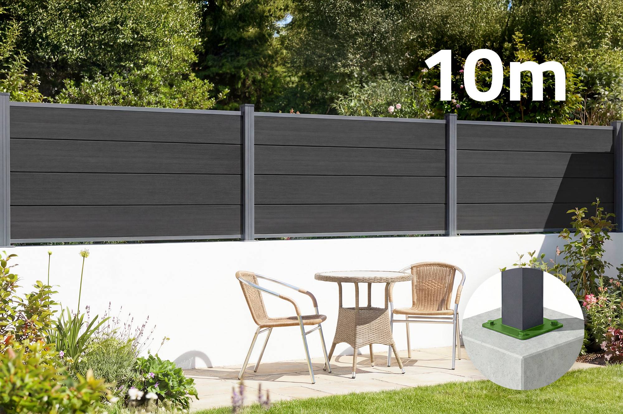 Clôture composite Stockhorn 10 m, hauteur 90 cm, sur plaques de base ...