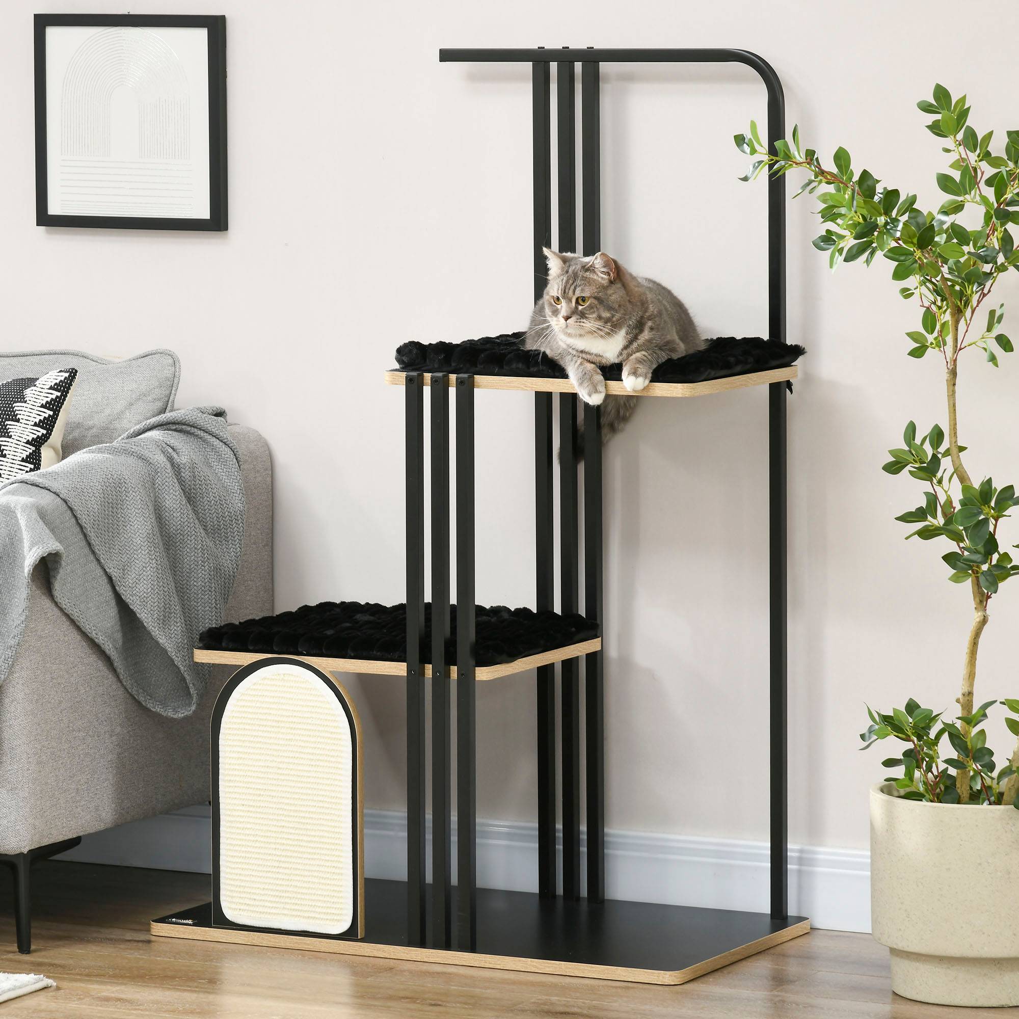 Arbre à chat panneau de particules et acier noir 85.0 x 48.0 x 128.0 cm ...