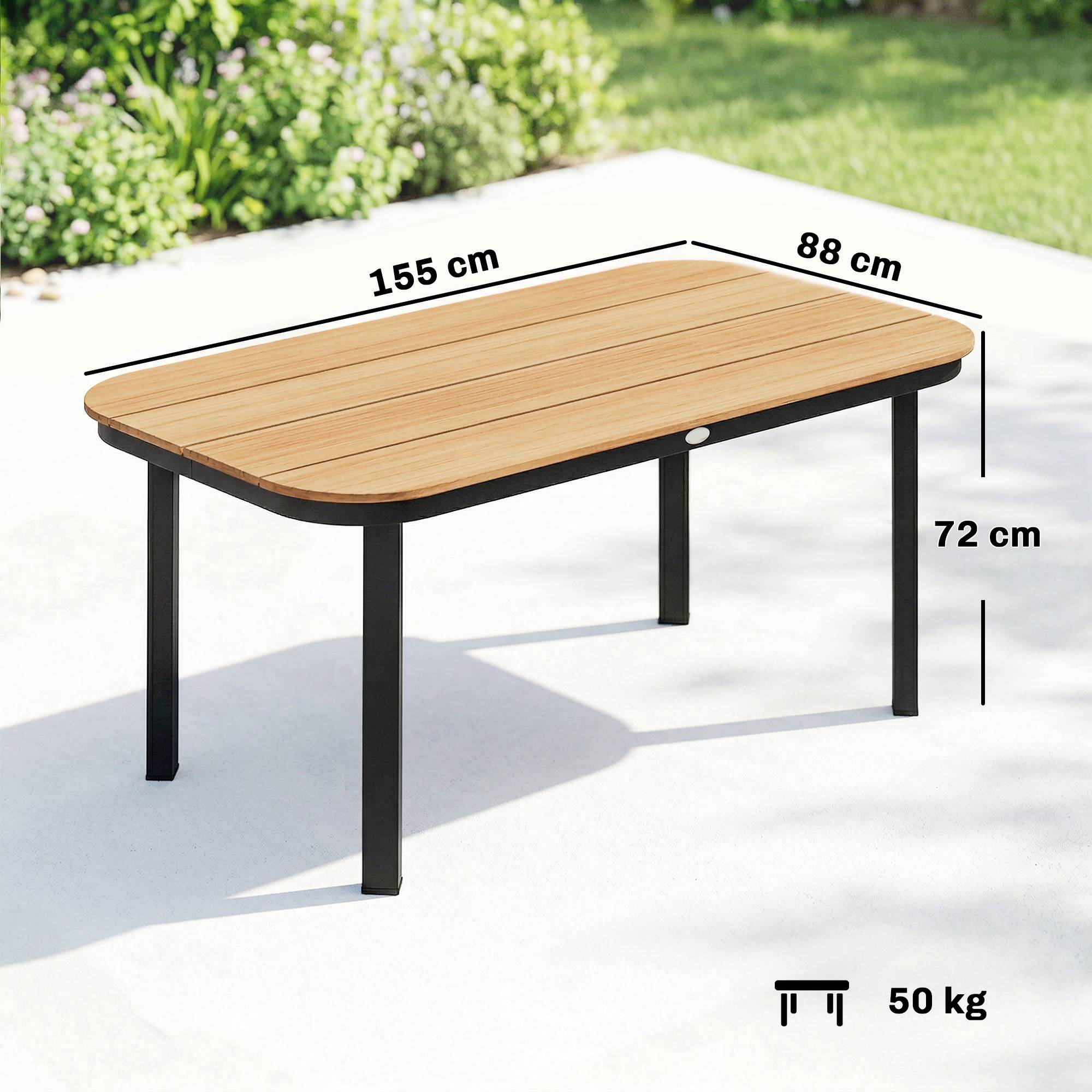 Table de Jardin Rectangulaire pour 4-6 Personnes, Plateau en WPC à ...