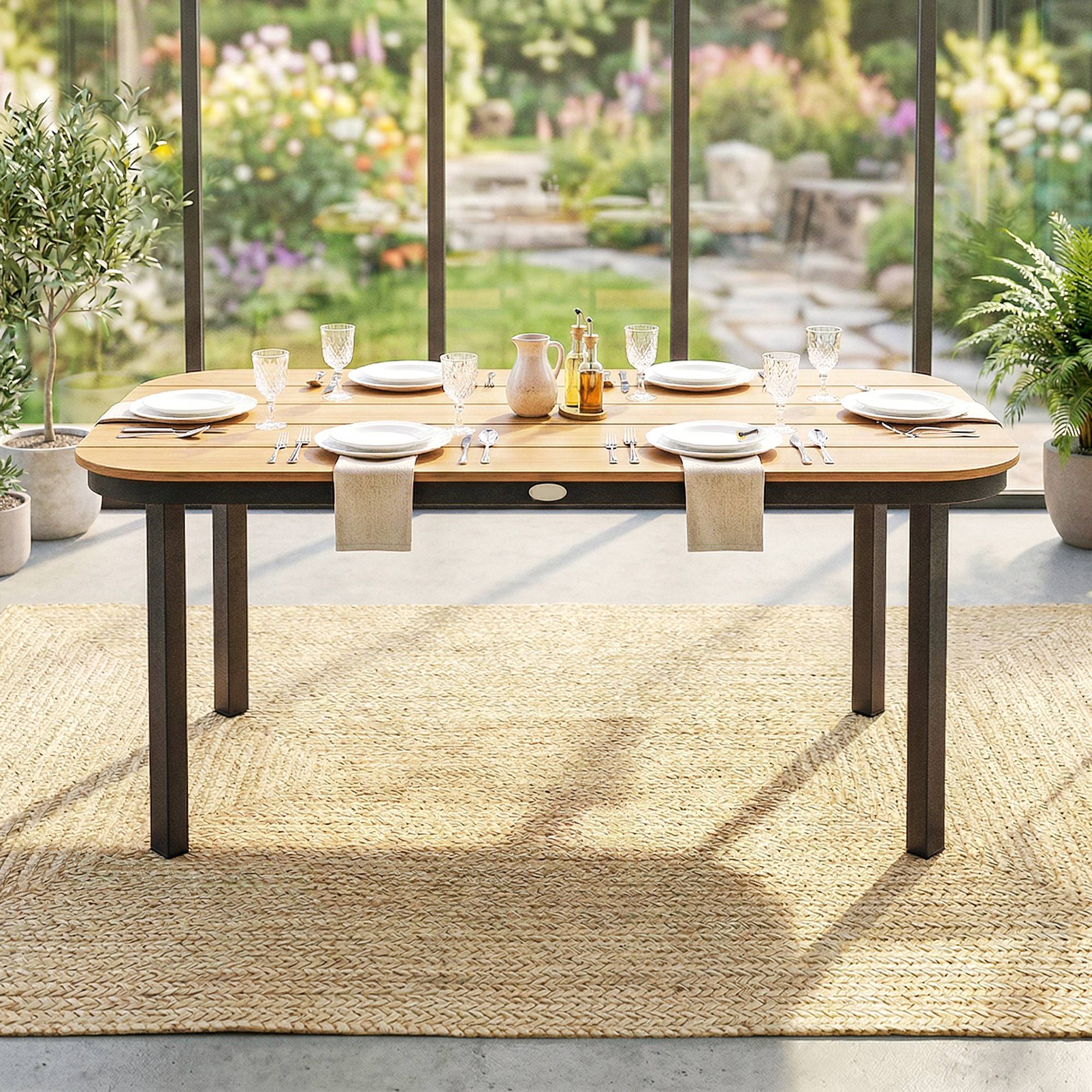 Table de Jardin Rectangulaire pour 4-6 Personnes, Plateau en WPC à ...