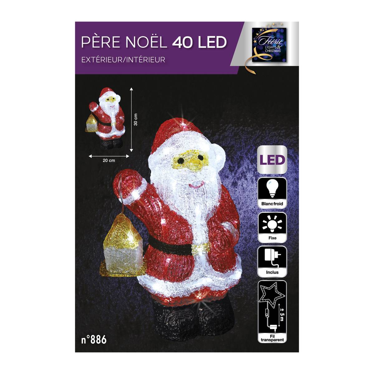 Forme acrylique père Noël lanterne lumineuse 40 LED H.30cm extérieur ...