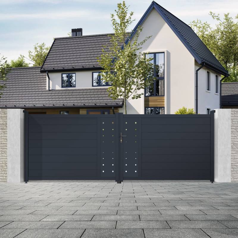 Portail battant aluminium 392x142 cm anthracite X-Metal avec serrure et ...
