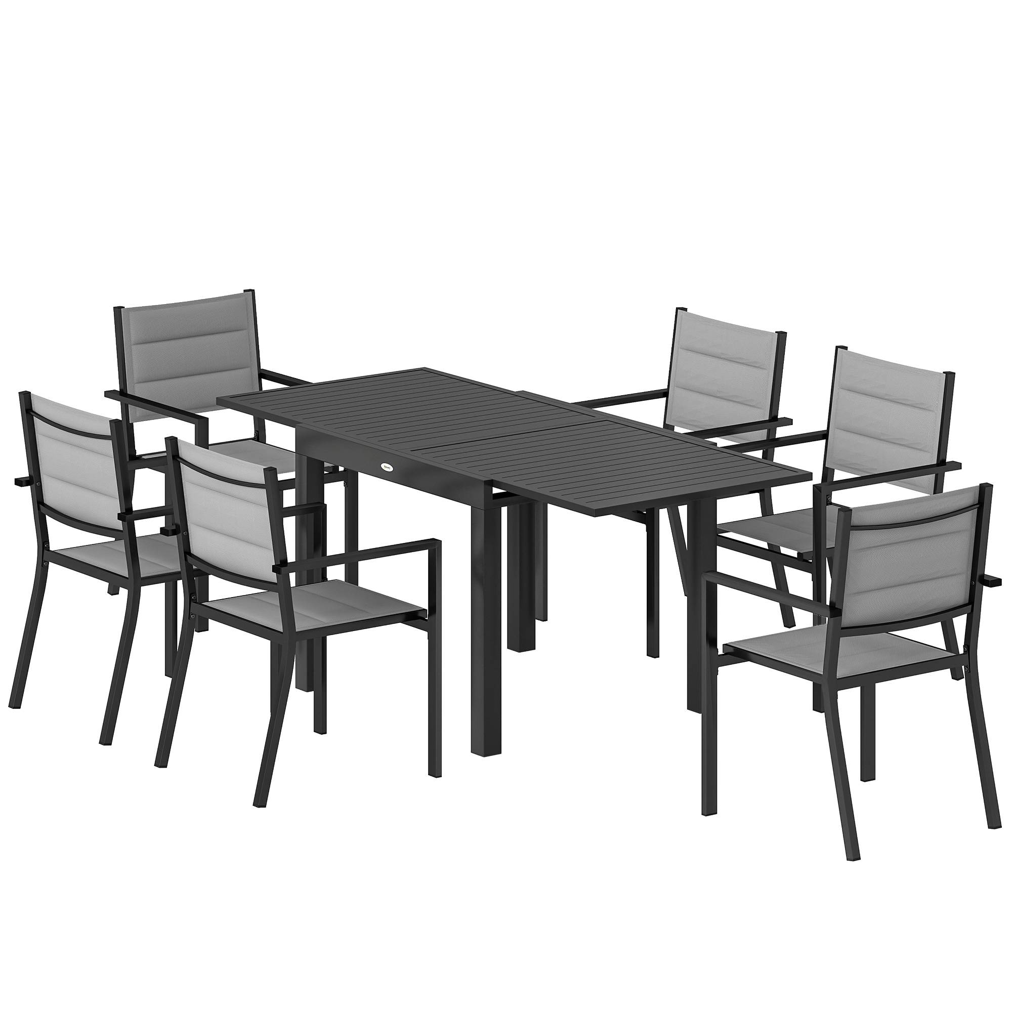 Salon de Jardin 7 pièces | Mobilier de jardin Gris Aluminium, Textilène ...