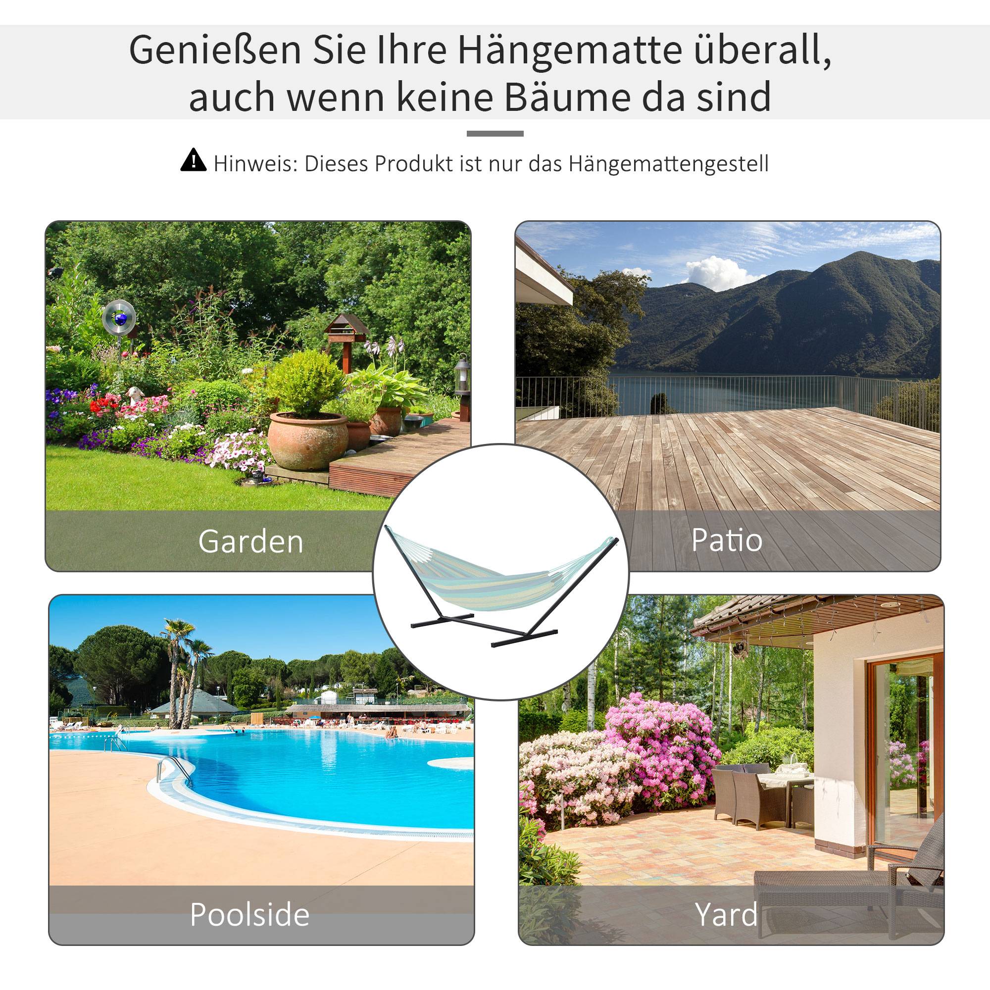 Support métallique pour hamac avec crochets 360×92×112cm charge 120kg ...