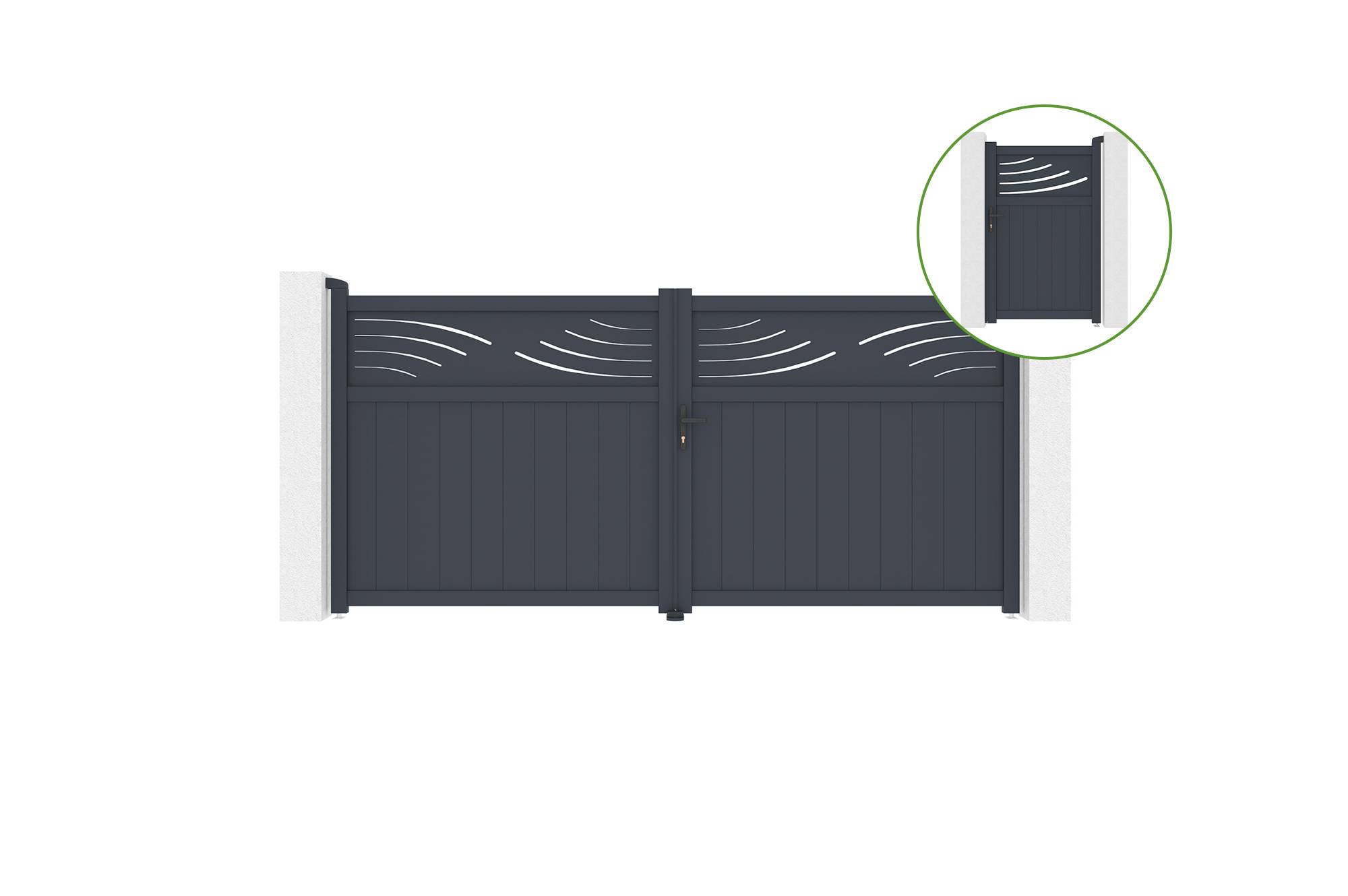 Portail battant 3,4 m HALTI H.160 cm alu + portillon HALTI H.160 cm ...