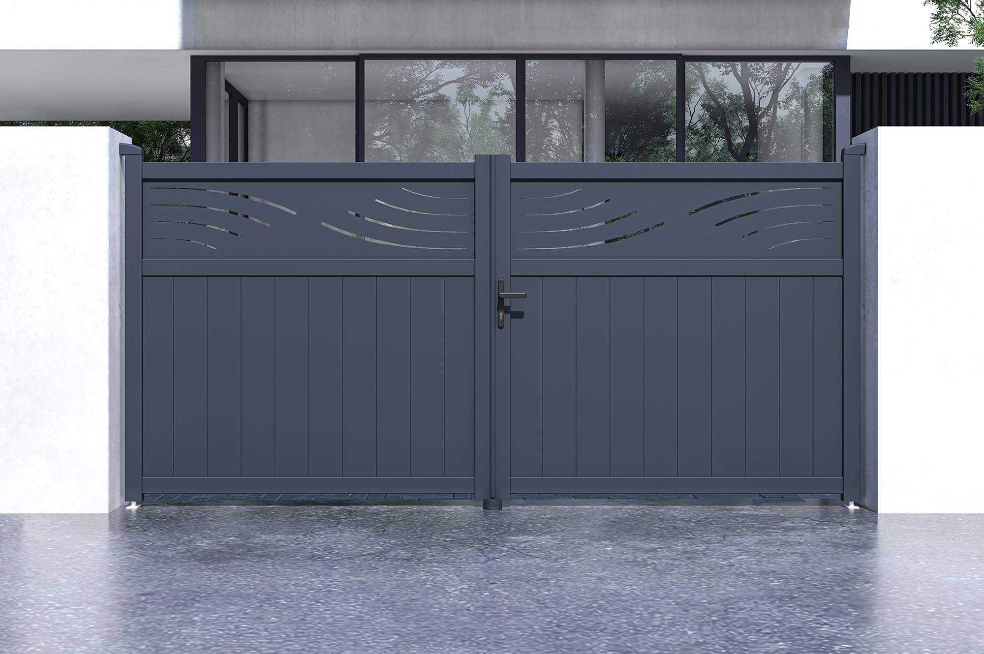 Portail battant 3,4 m HALTI H.160 cm alu + portillon HALTI H.160 cm ...