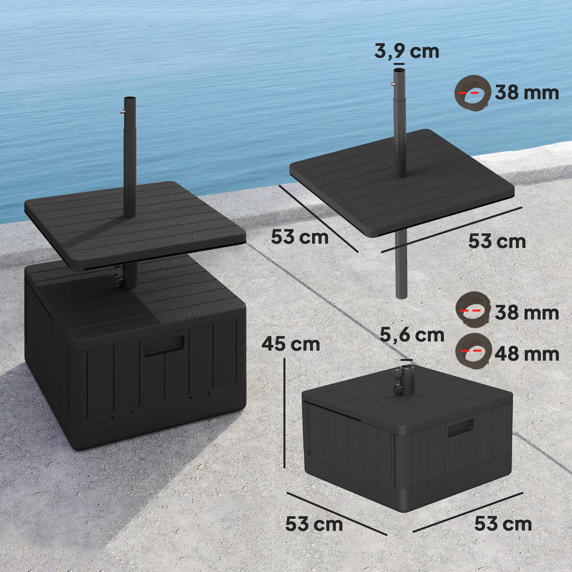 Pied de Parasol avec Table Plastique Extérieur Support Lestable 53 cm ...