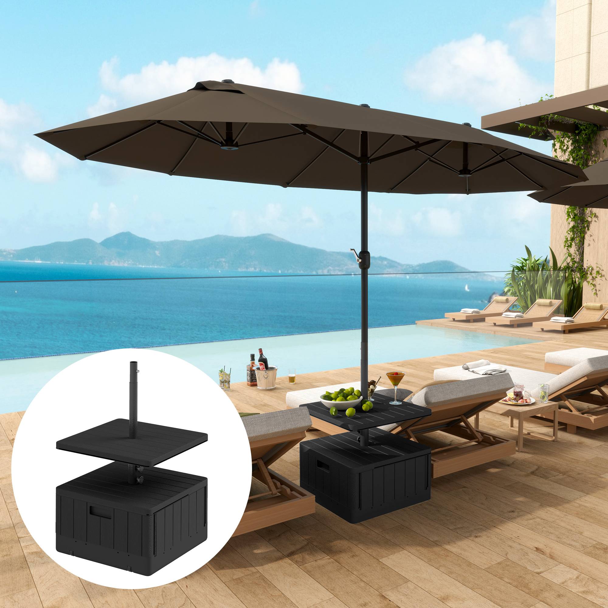 Pied de Parasol avec Table Plastique Extérieur Support Lestable 53 cm ...
