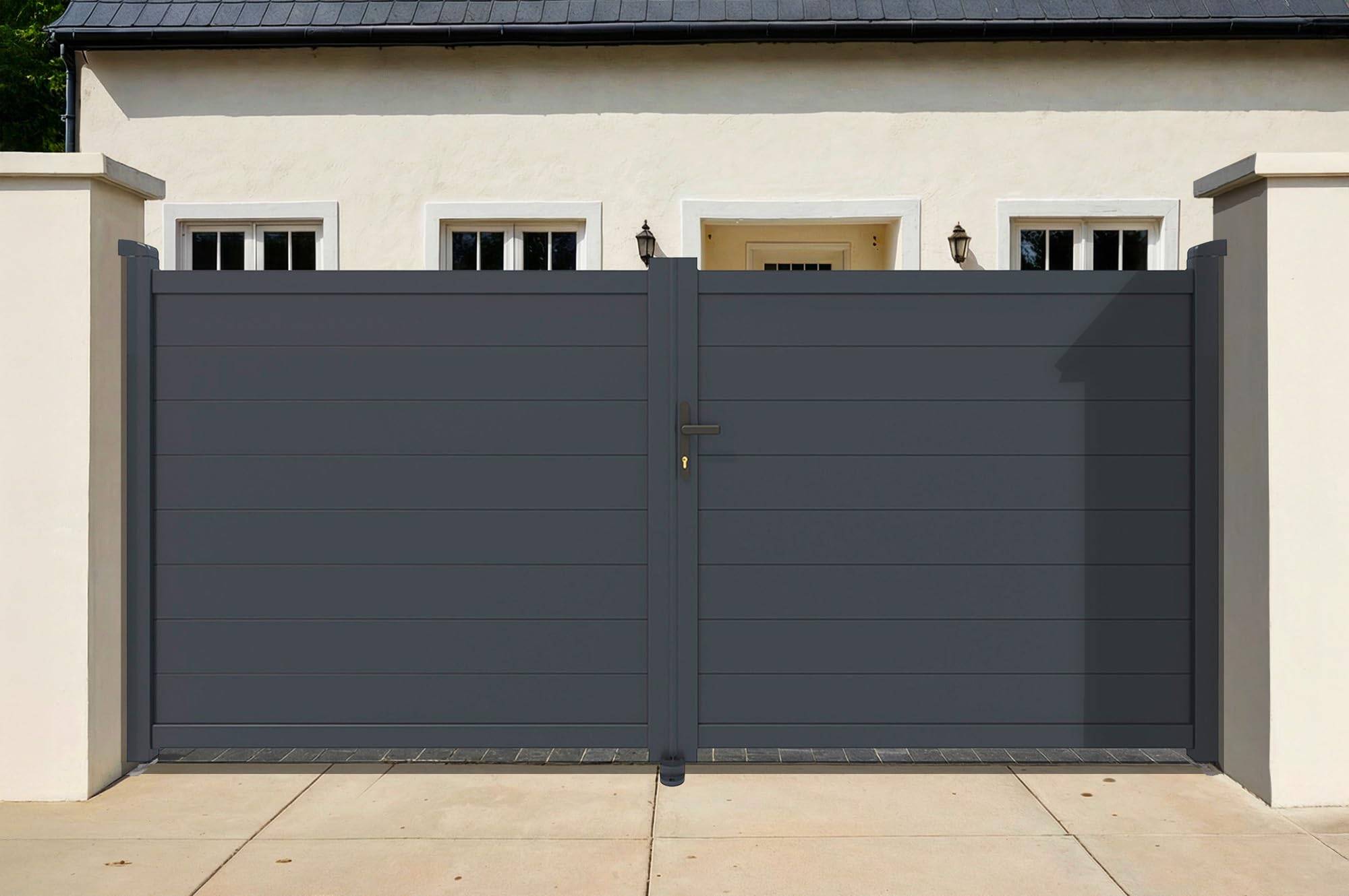 Casanoov Portail battant 3,5 m EIGER H.140 cm gris + 2 poteaux ELDA ...