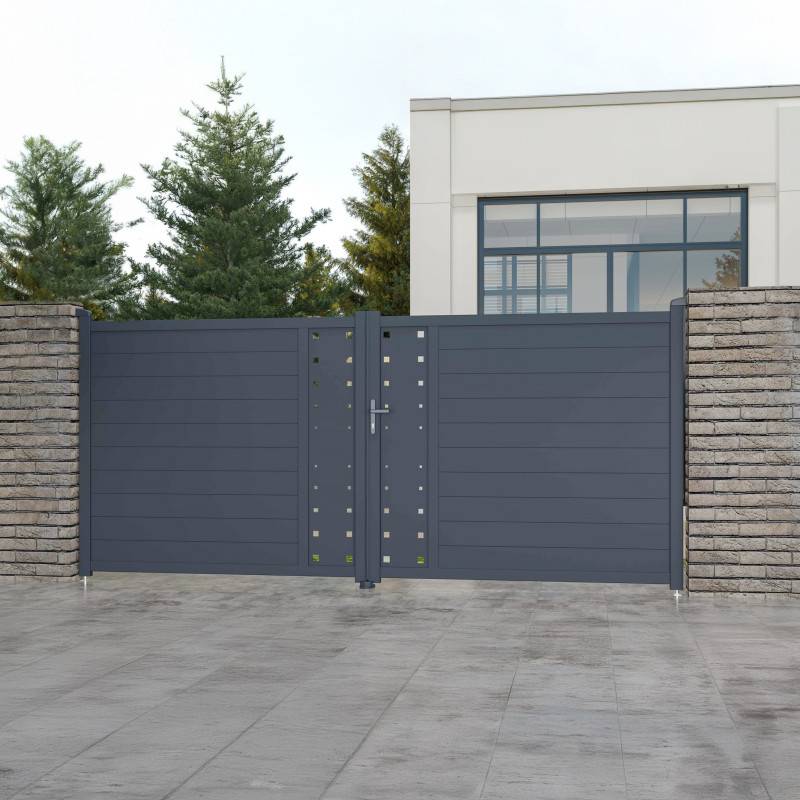 Portail battant aluminium 300x158 cm anthracite X-Metal avec serrure et ...