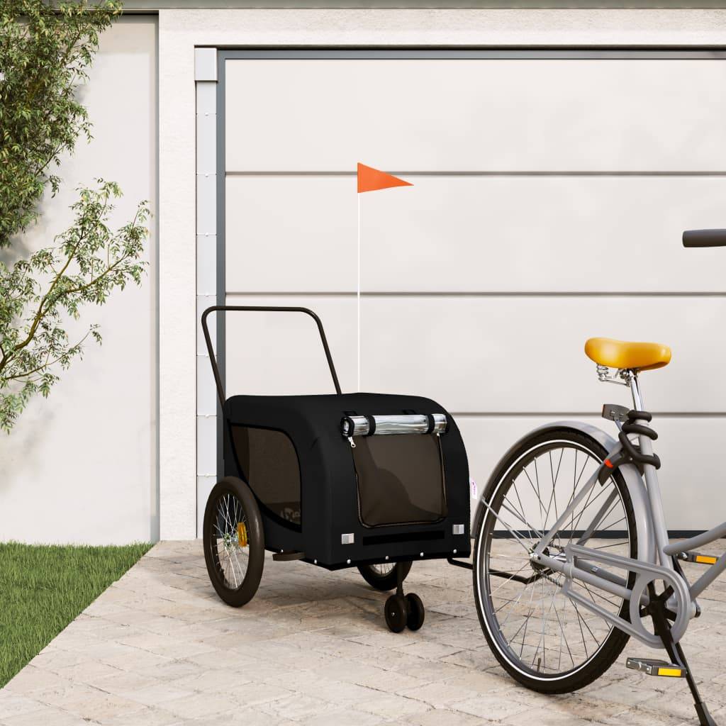 Remorque de vélo pour animaux fer et tissu noir 134 x 68 x 74 cm ...